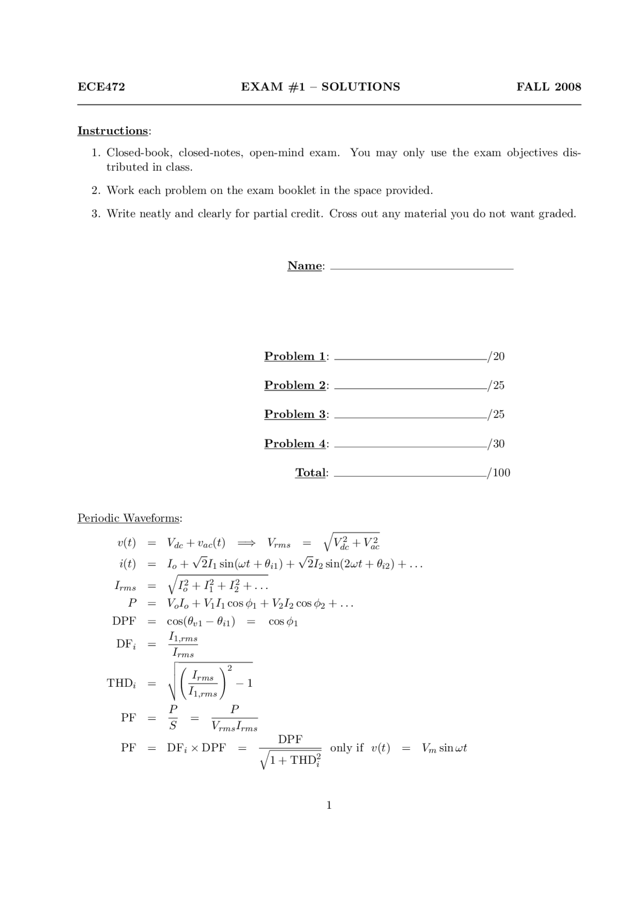 4 Solved Problems On Power Electronics Exam 1 Ece 472 Docsity