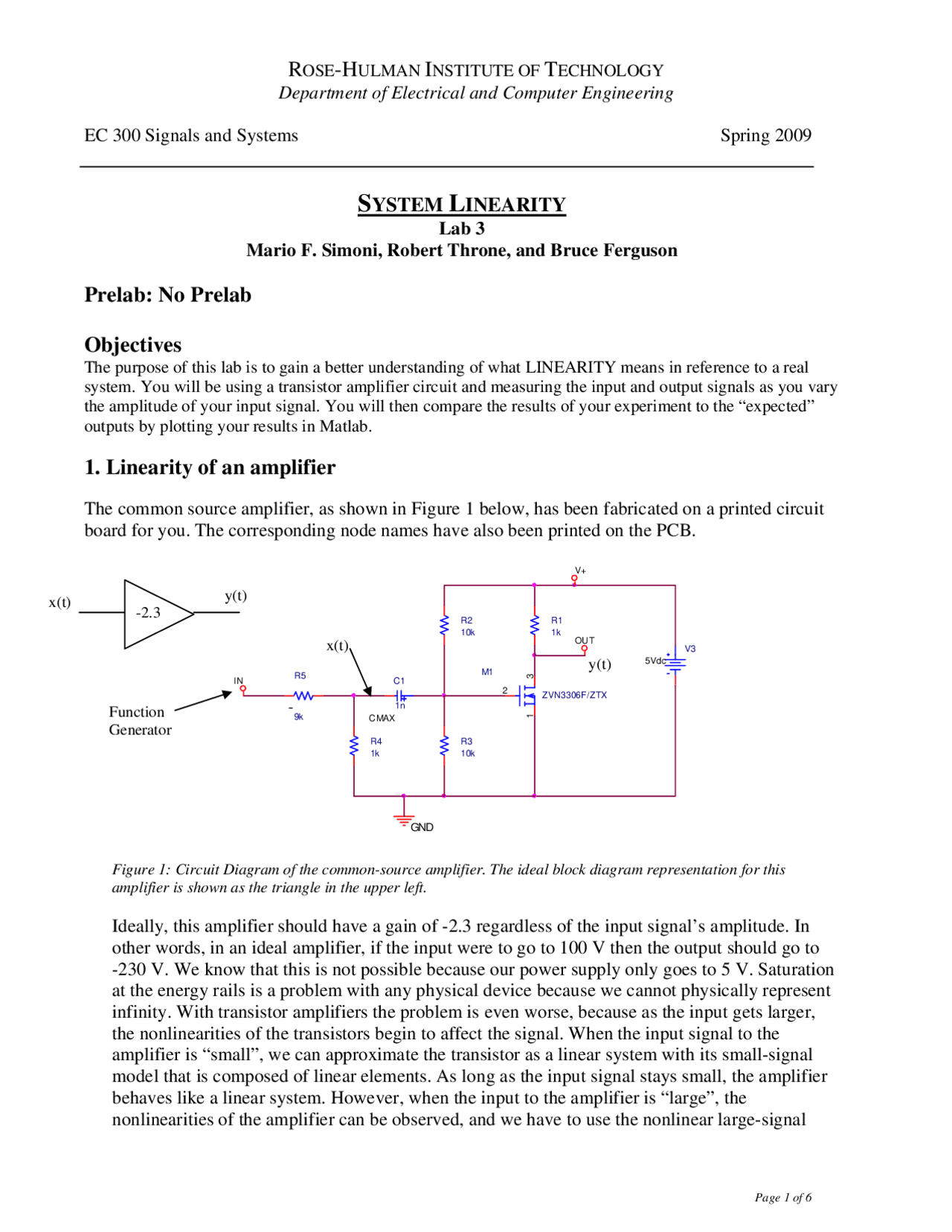 System Linearity: Signals and Systems - Laboratory Report 3 | ECE 300 ...