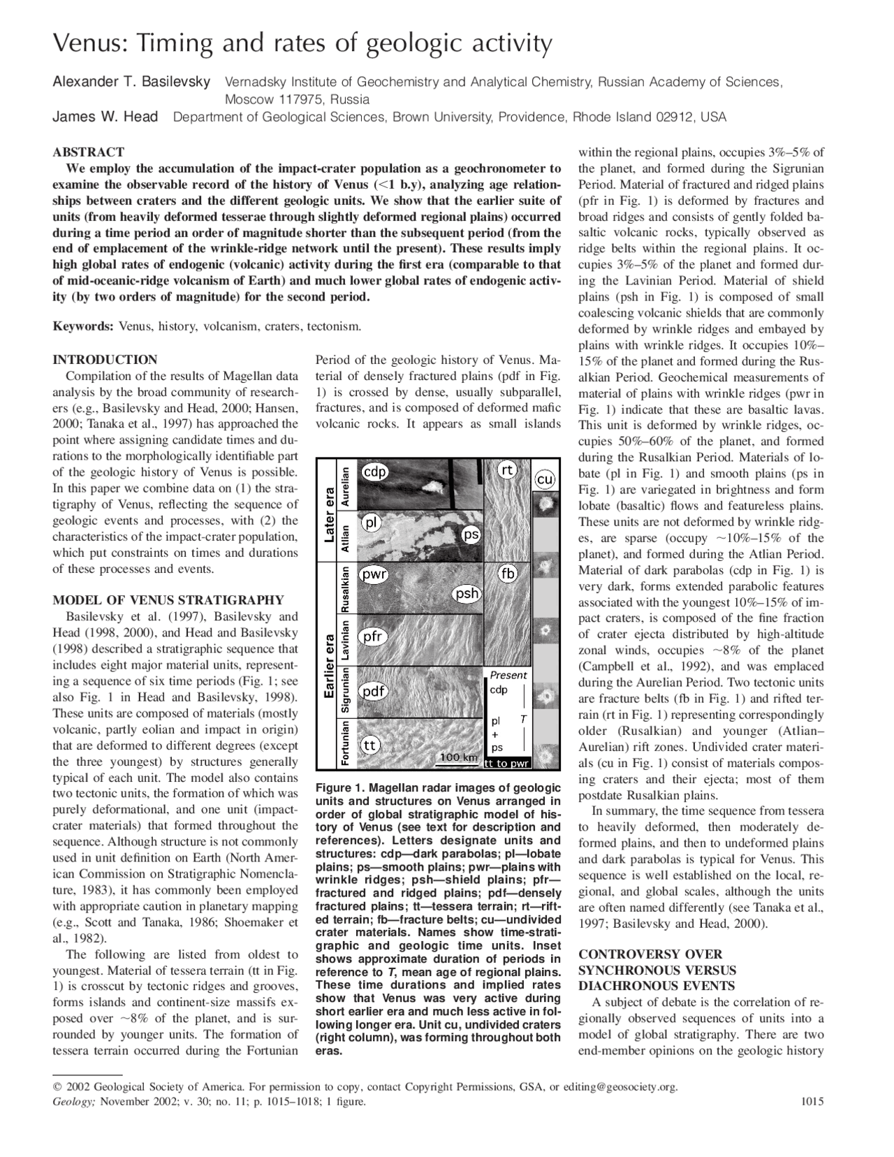 Venus: Timing and Rates of Geologic Activity | HIST XLIST - Docsity