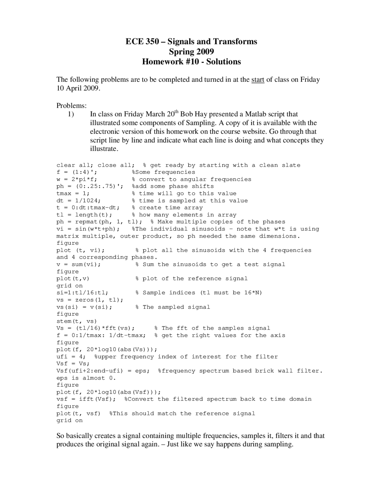 Homework 10 Resolution Signals And Systems Spring 2009 Ece 350