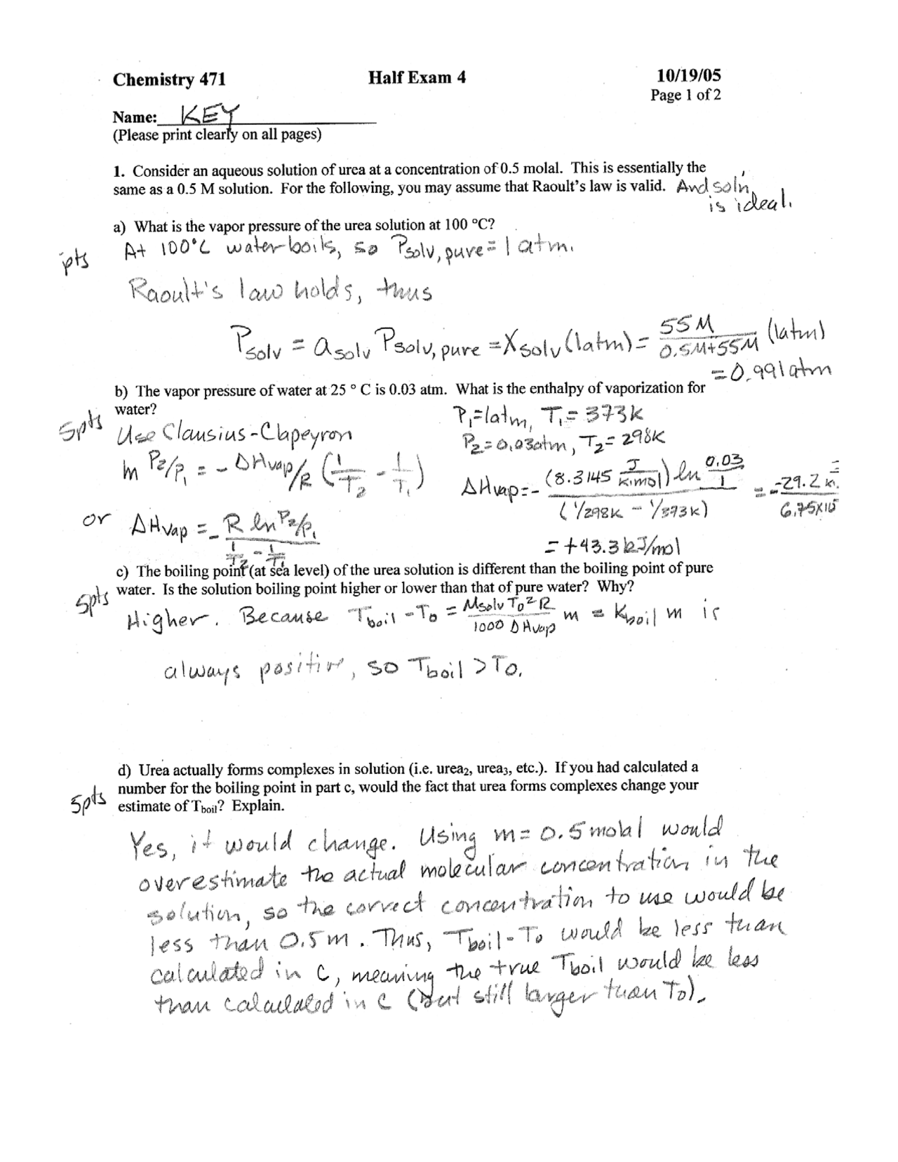 Exam Iv With Answers Key Elementary Physical Chemistry Chem 471