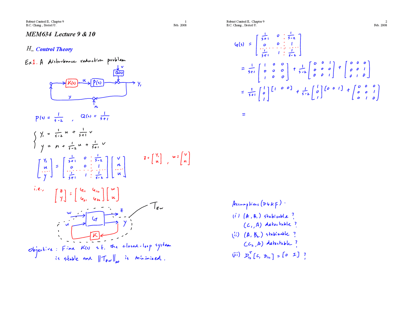Notes On Robust Control System Lecture Slides Mem 634 Docsity