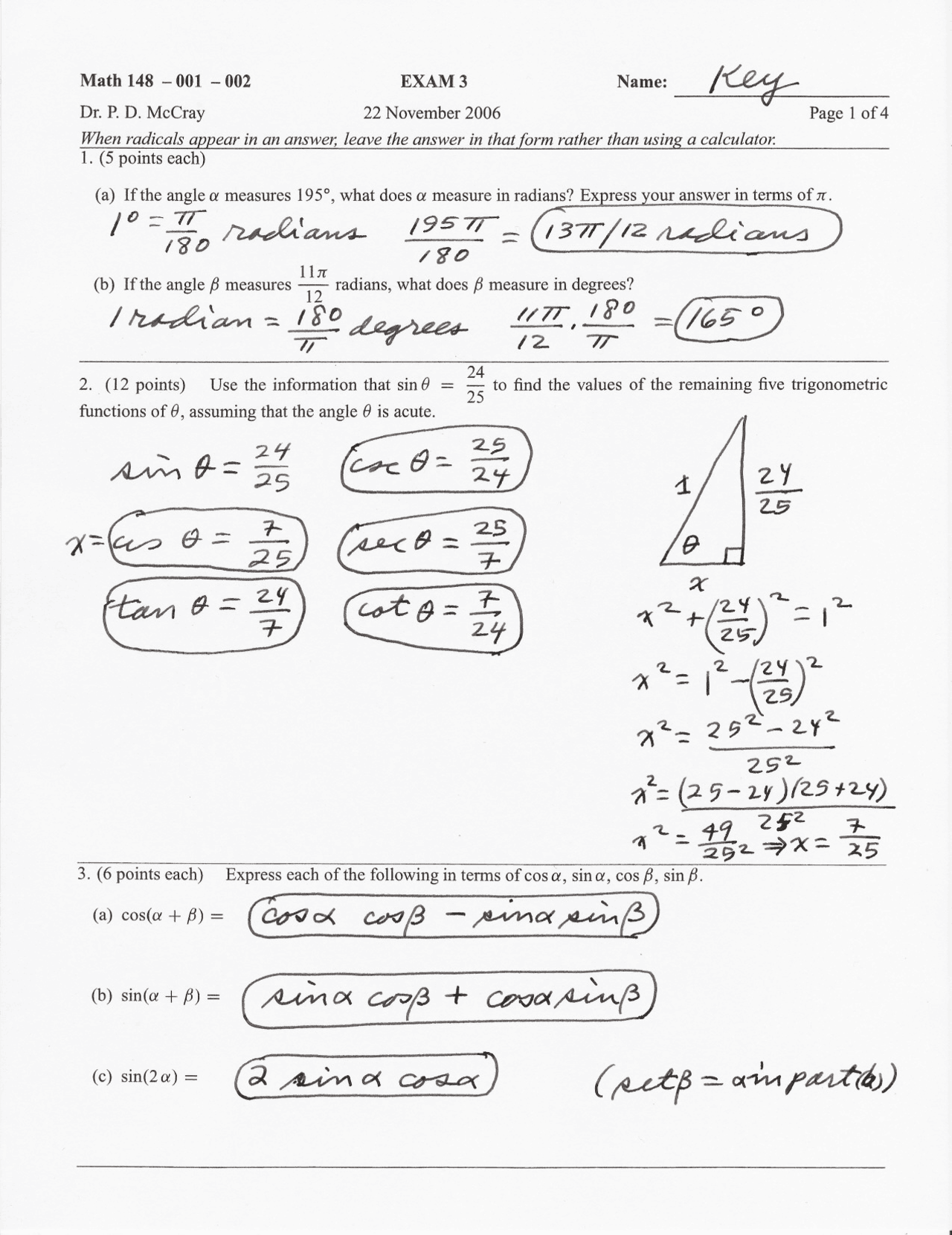 Exam 3 With Answer Key Calculus I Math 148 Docsity