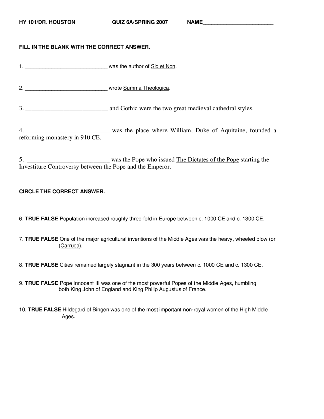 Quiz 6A MCQs for History of Western Civilization I | HY 101 | Quizzes ...