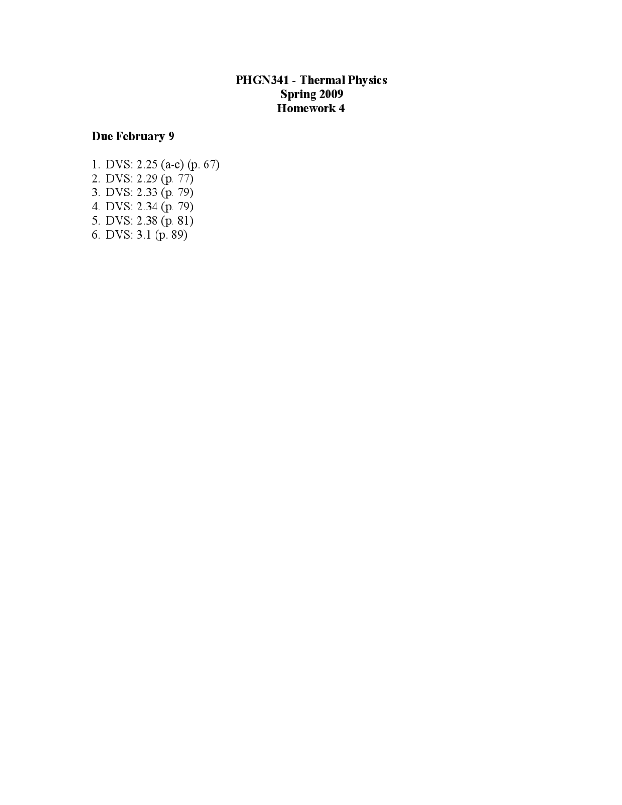 Homework 4 Thermal Physics Fall 2009 Phgn 341 Docsity