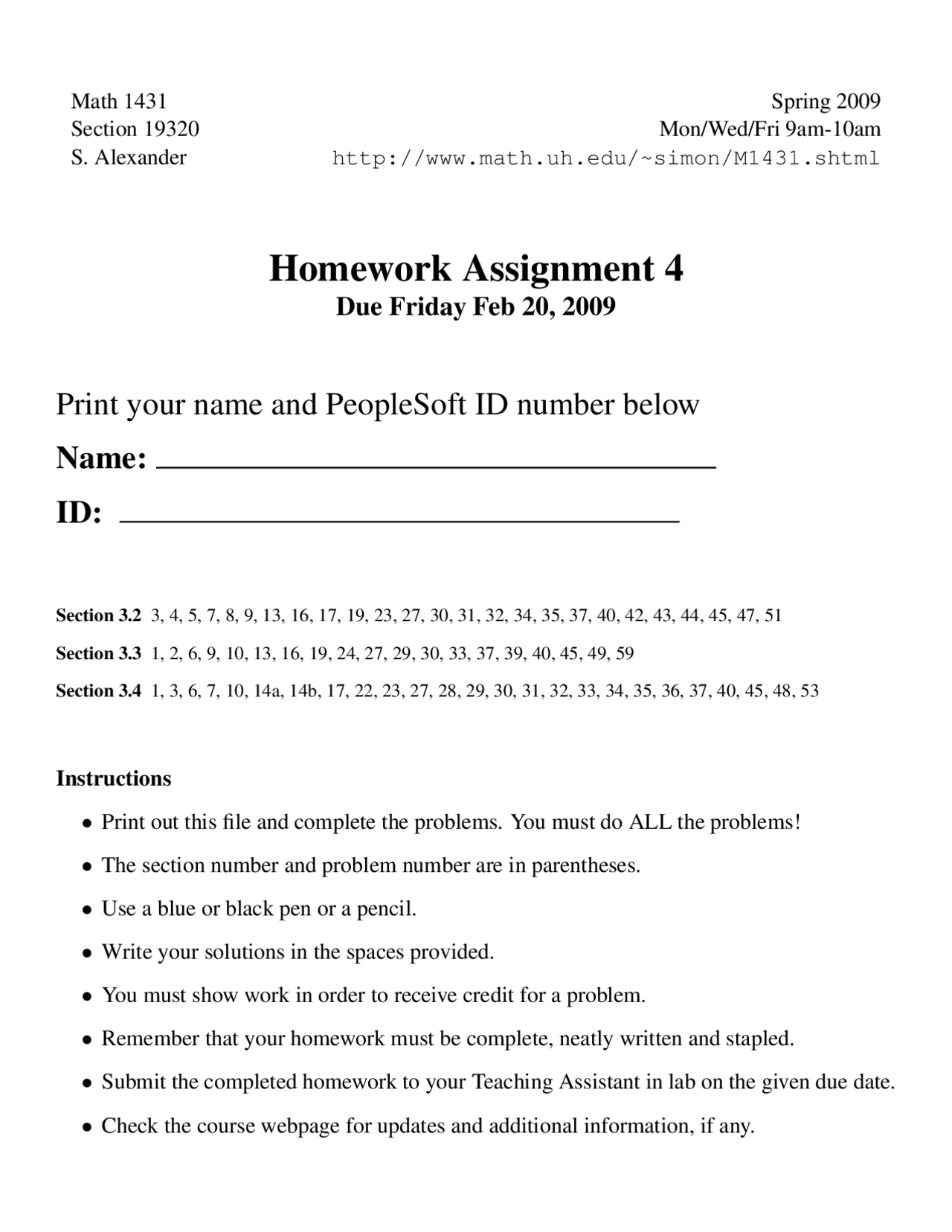 Assignment 4 69 Problems Calculus I Math 1431 Docsity