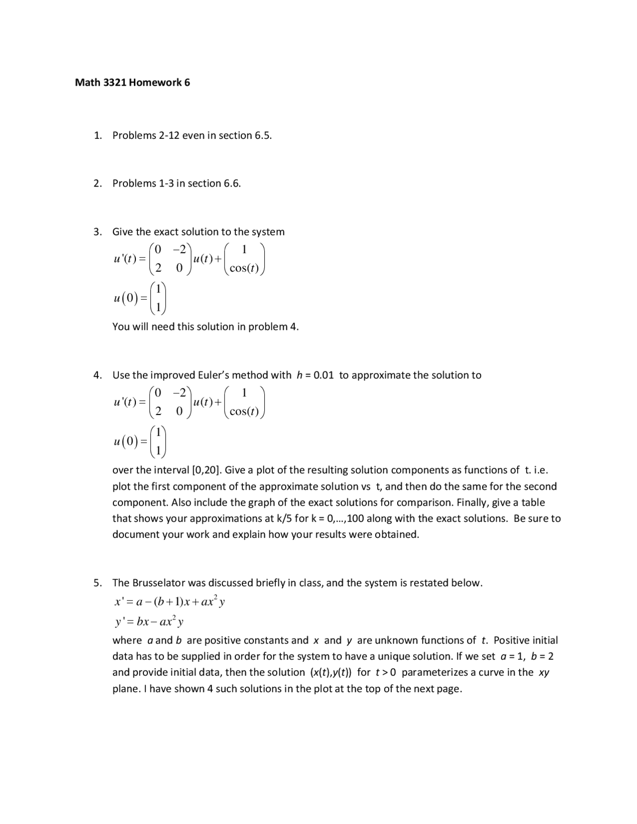 Homework 6 For Engineering Mathematics Math 3321 Docsity