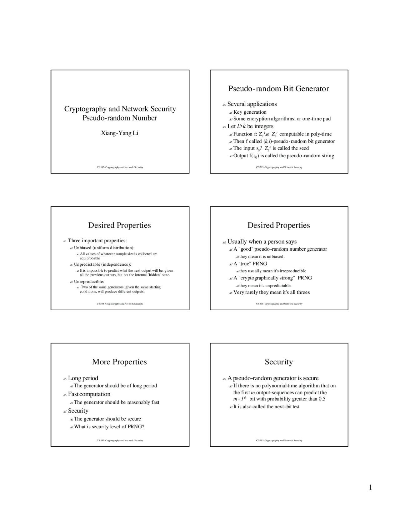 Pseudo-Random Number in Cryptography and Network Security - Slides | CS 549 - Docsity
