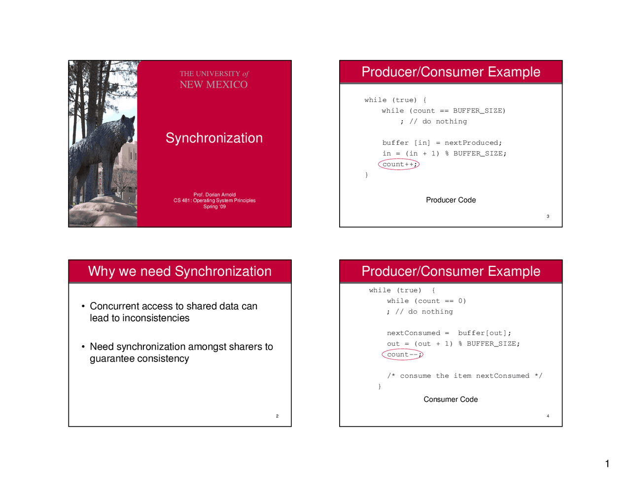 Lecture Slides On Synchronization Computer Operating Systems Cs 481 8841