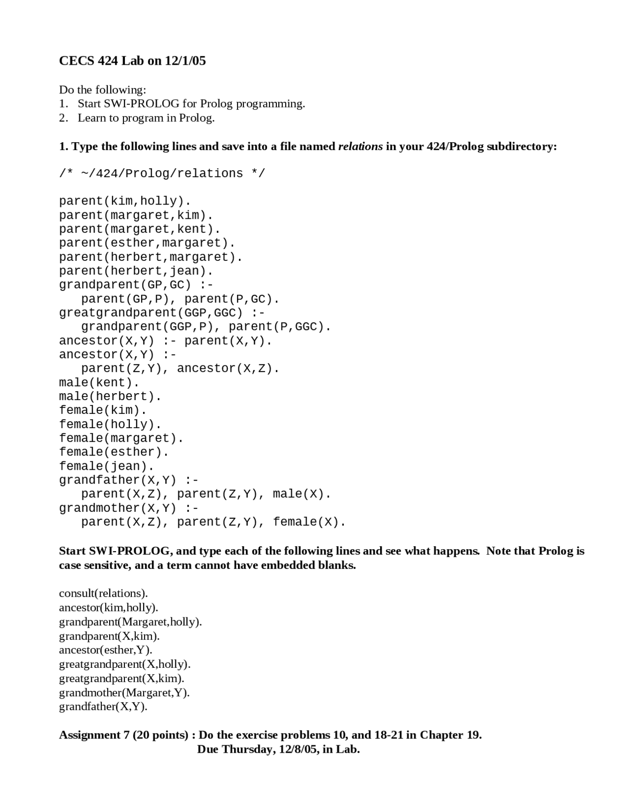 Swi Prolog For Prolog Programming Lab Cecs 424 Docsity 8603