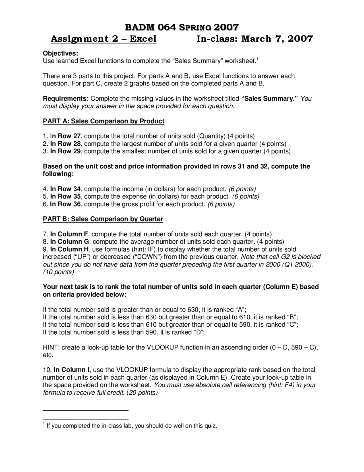 Assignment 2 Excel Management Information Systems Technology Badm