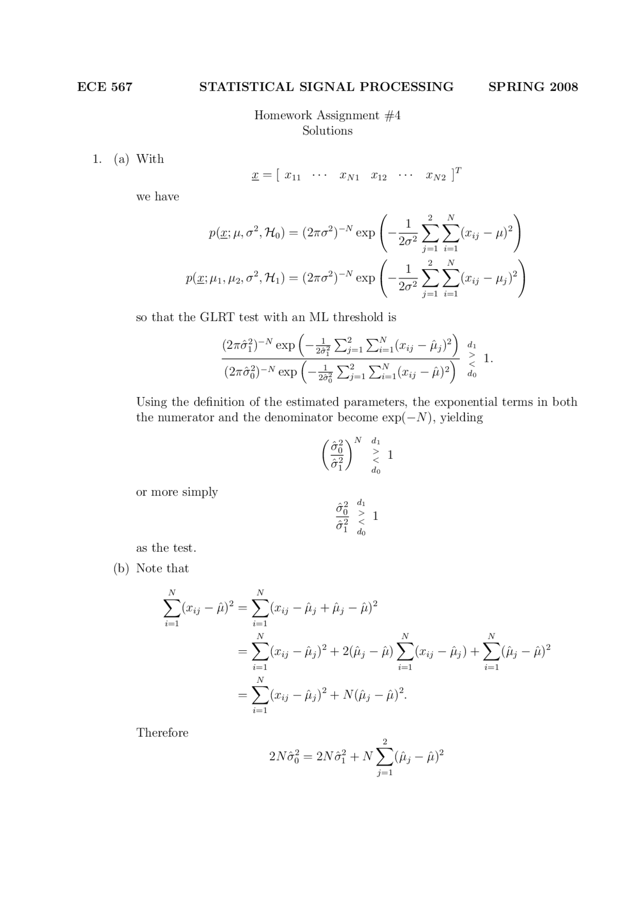Statistical Signal Processing In Assignment 4 Ece 567 Docsity