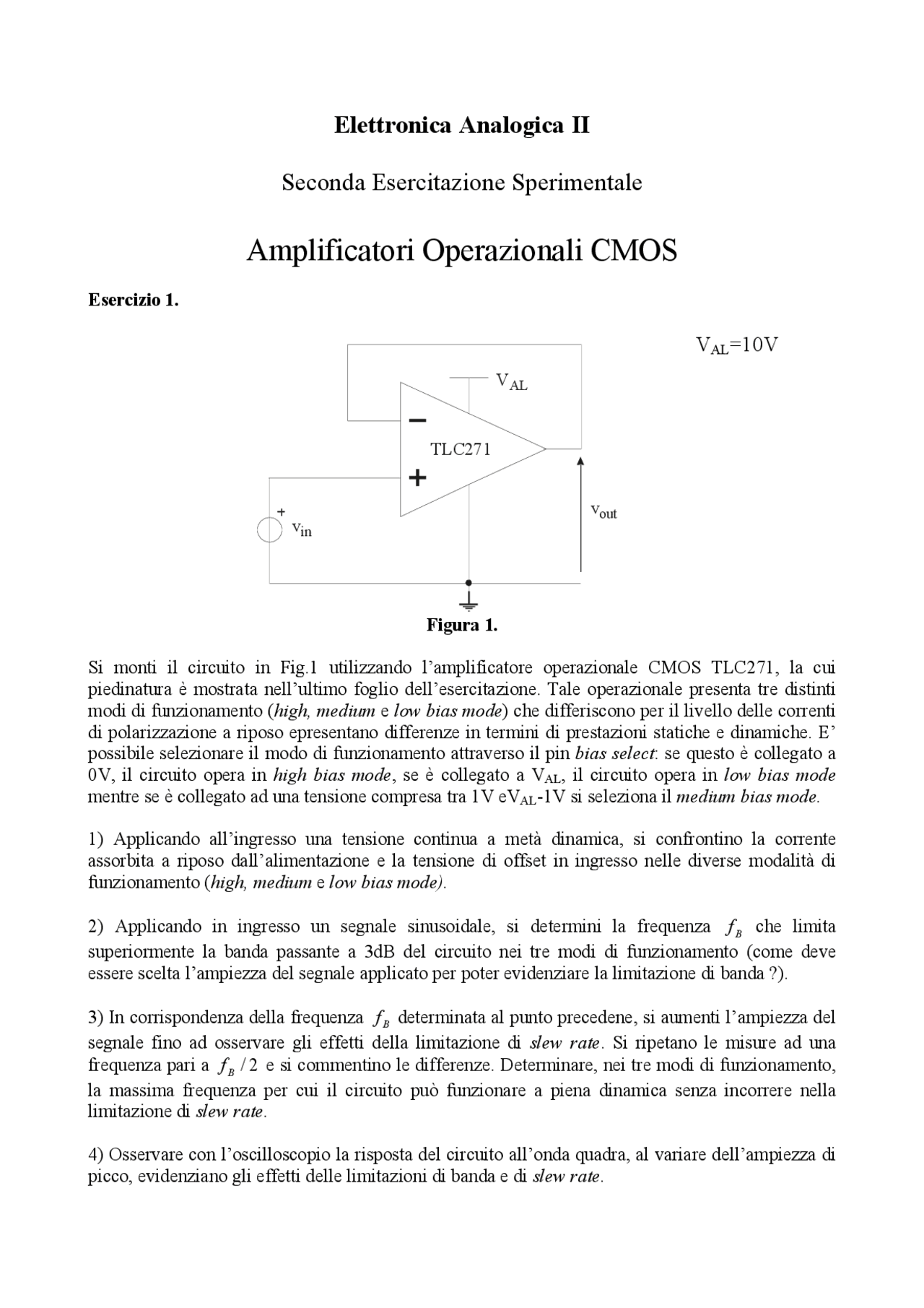 Elettronica analogica 2 - Esercitazione | Esercizi di Elettronica ...