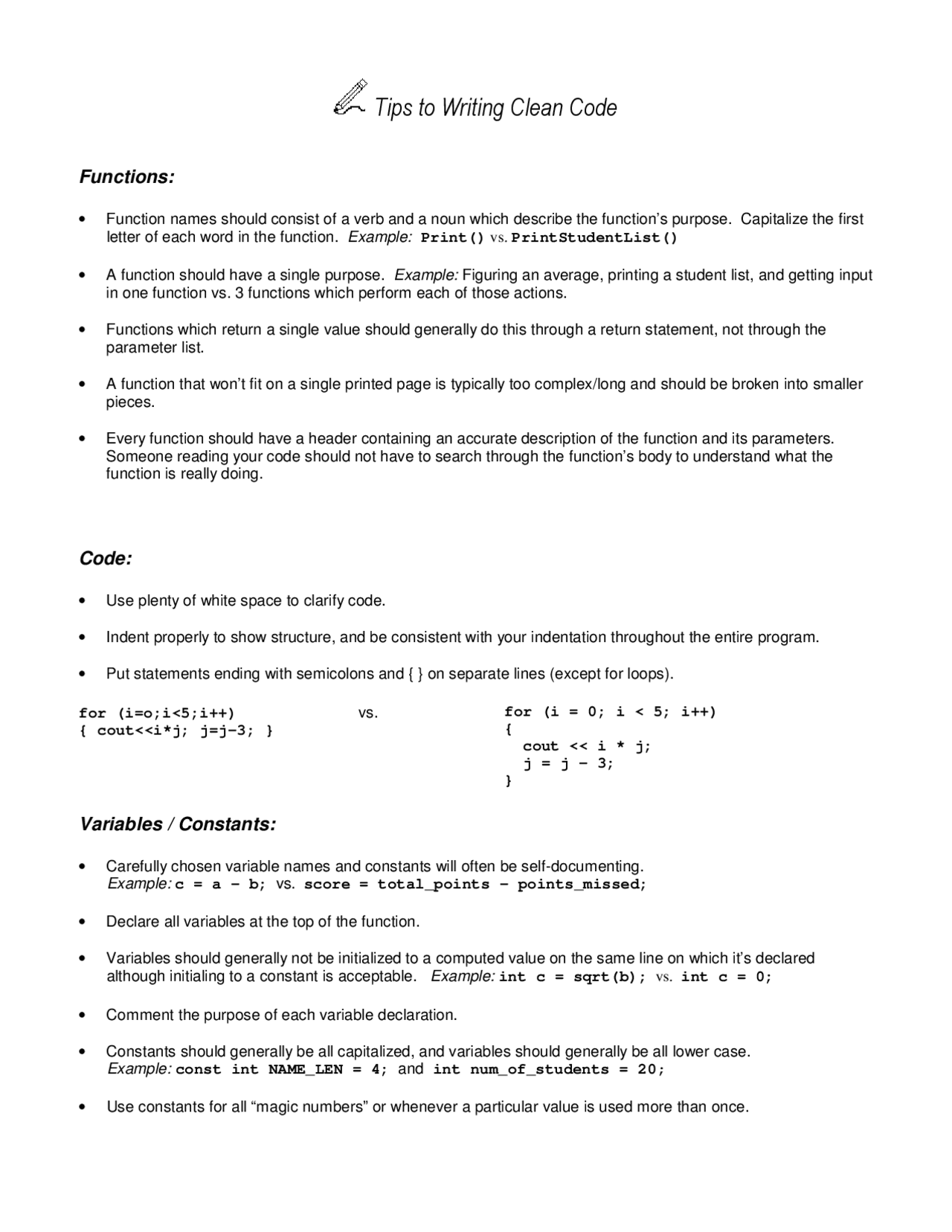 Outline for Tips to Writing Clean Code - GUI Programming | COMP 445 - Docsity