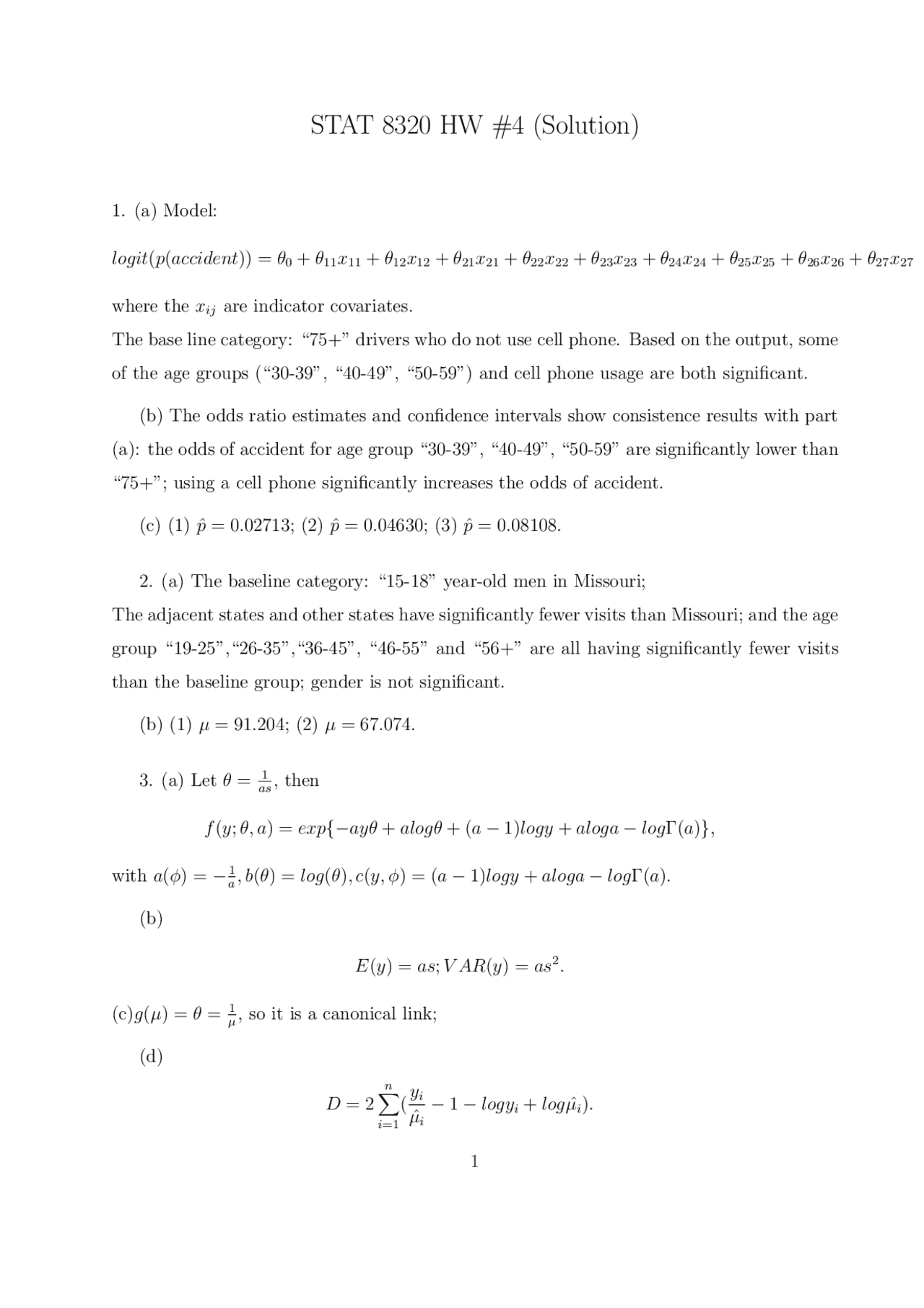 Data Analysis II - Assignment IV with Answers | STAT 8320 - Docsity