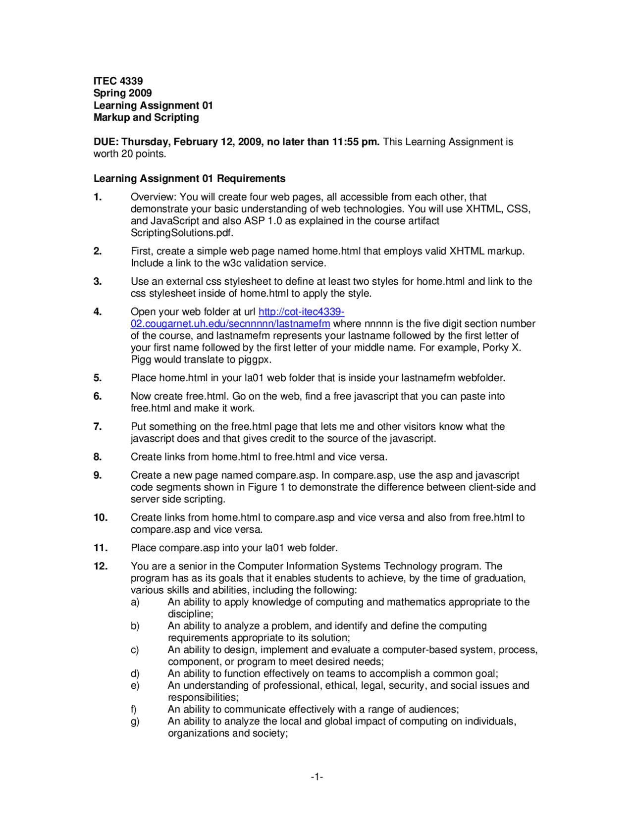Learning Assignment - Enterprise Applications Development | ITEC 4339 - Docsity