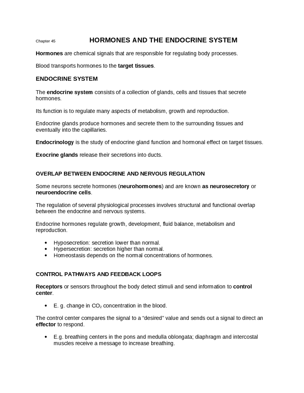 Hormones and the Endocrine Systems - Lecture Notes | BIOL 112 - Docsity