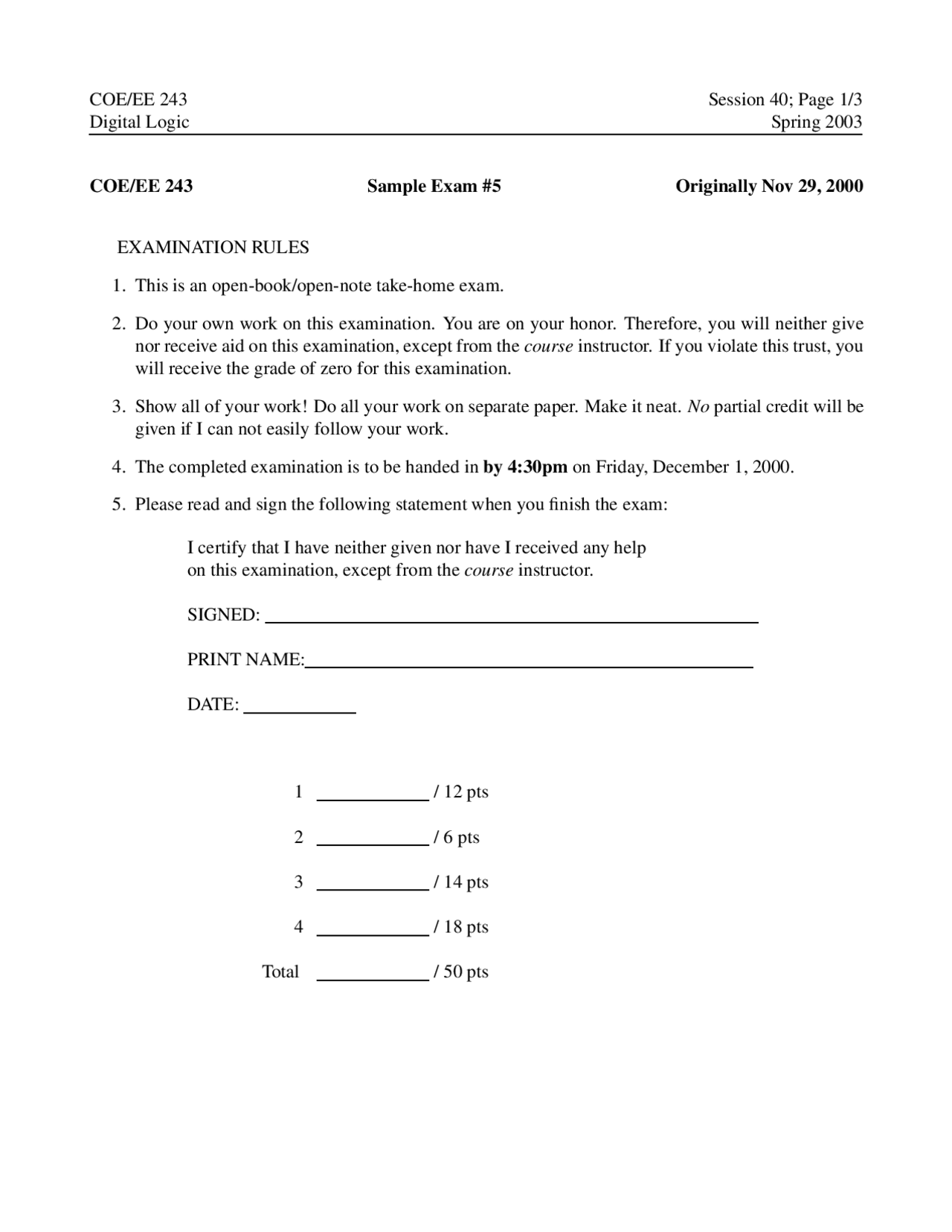 Practice Exam 5 Digital Logic Ece 240 Docsity