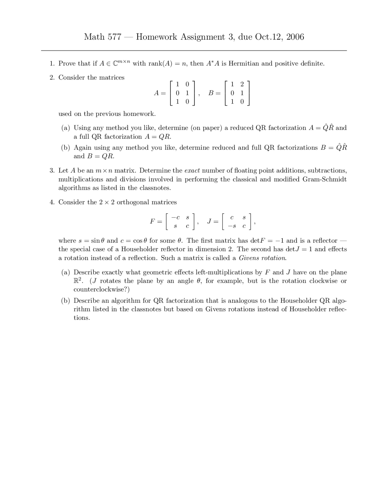 Homework 3 Computational Mathematics I Math 577 Docsity