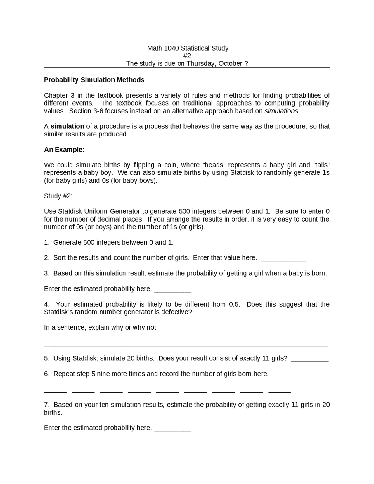 Probability Simulation Method - Introduction to Statistics | MATH 1040 ...