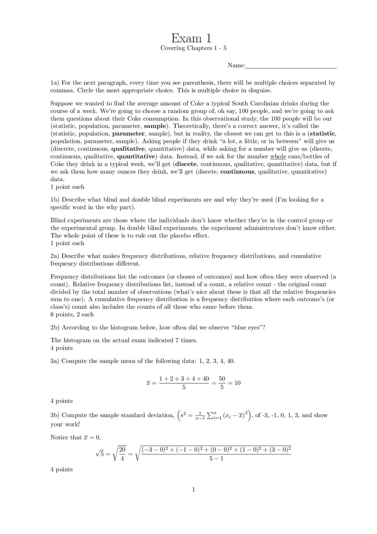 5 Questions Of Principles Of Statistics 1 Exam 1 Mthsc 203 Docsity