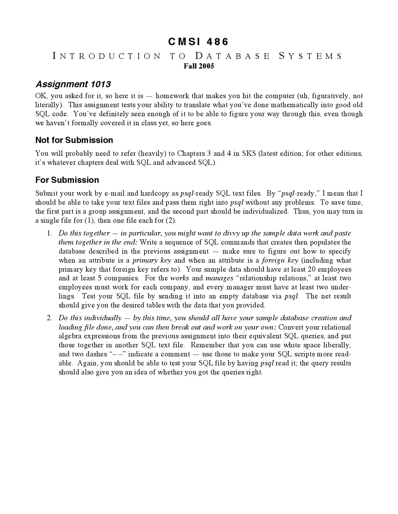 Sql Code For Assignment Introduction Database Systems Cmsi 486 6776