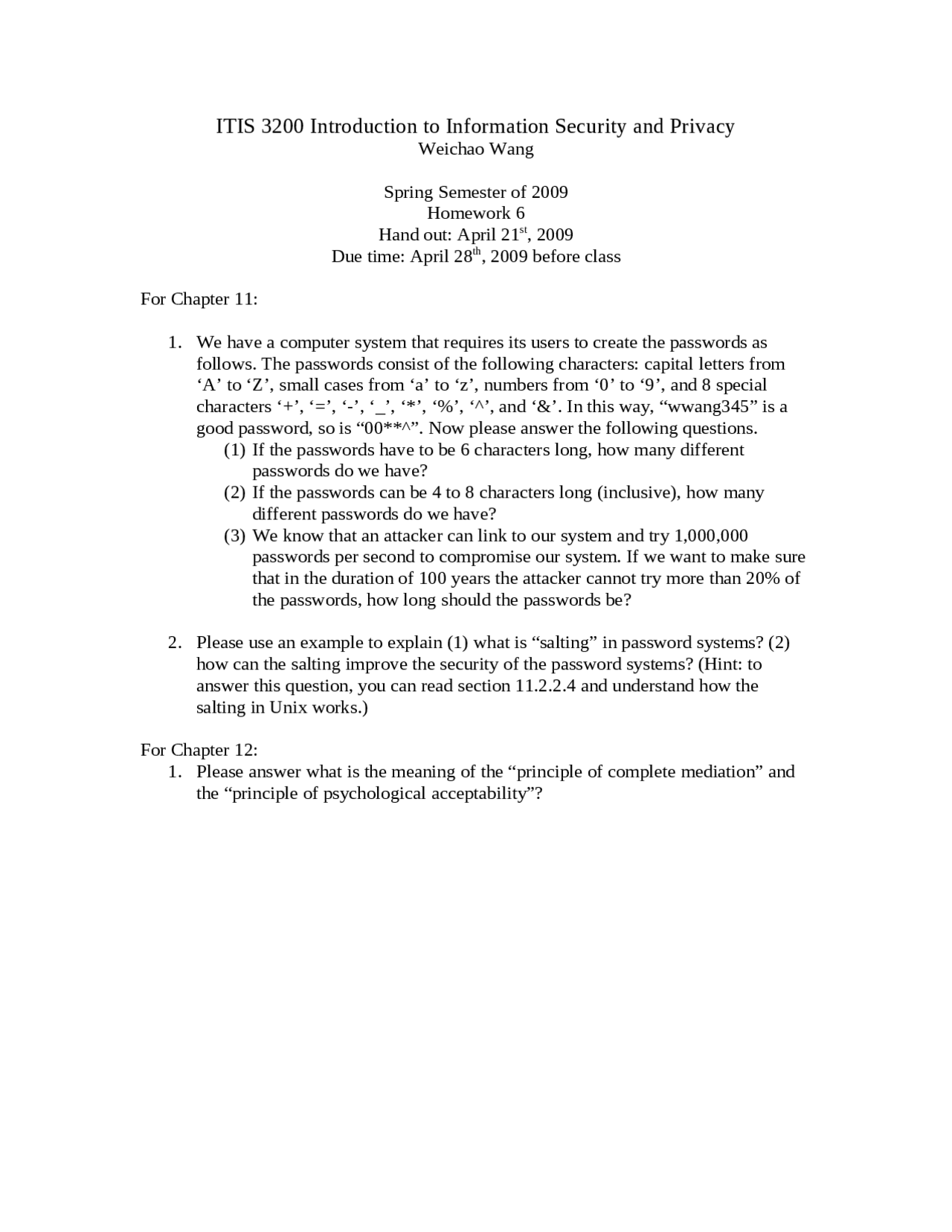 Homework 6 Introduction To Information Security And Privacy Itis