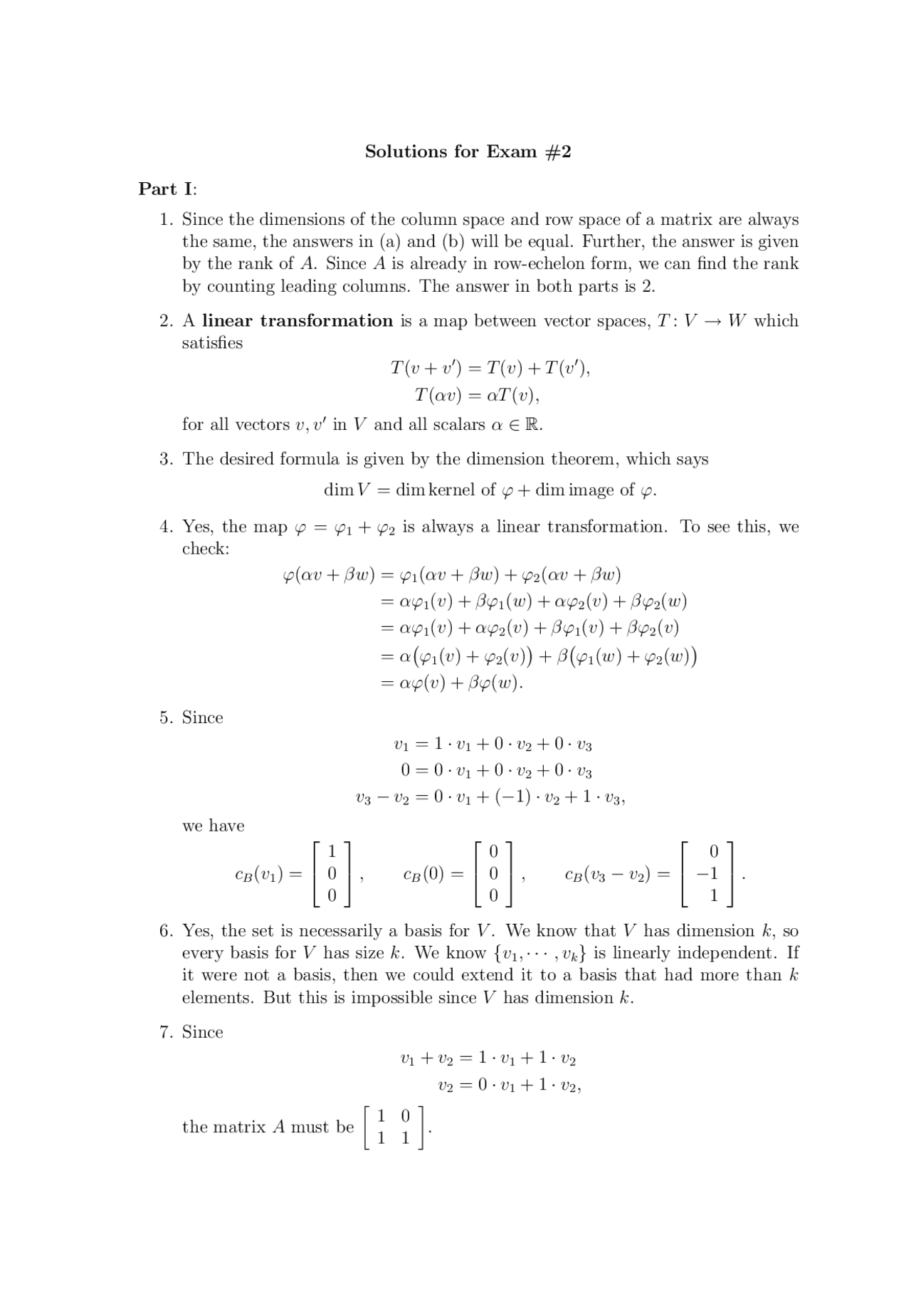 Solution To Exam 2 Linear Algebra Math 355 Docsity