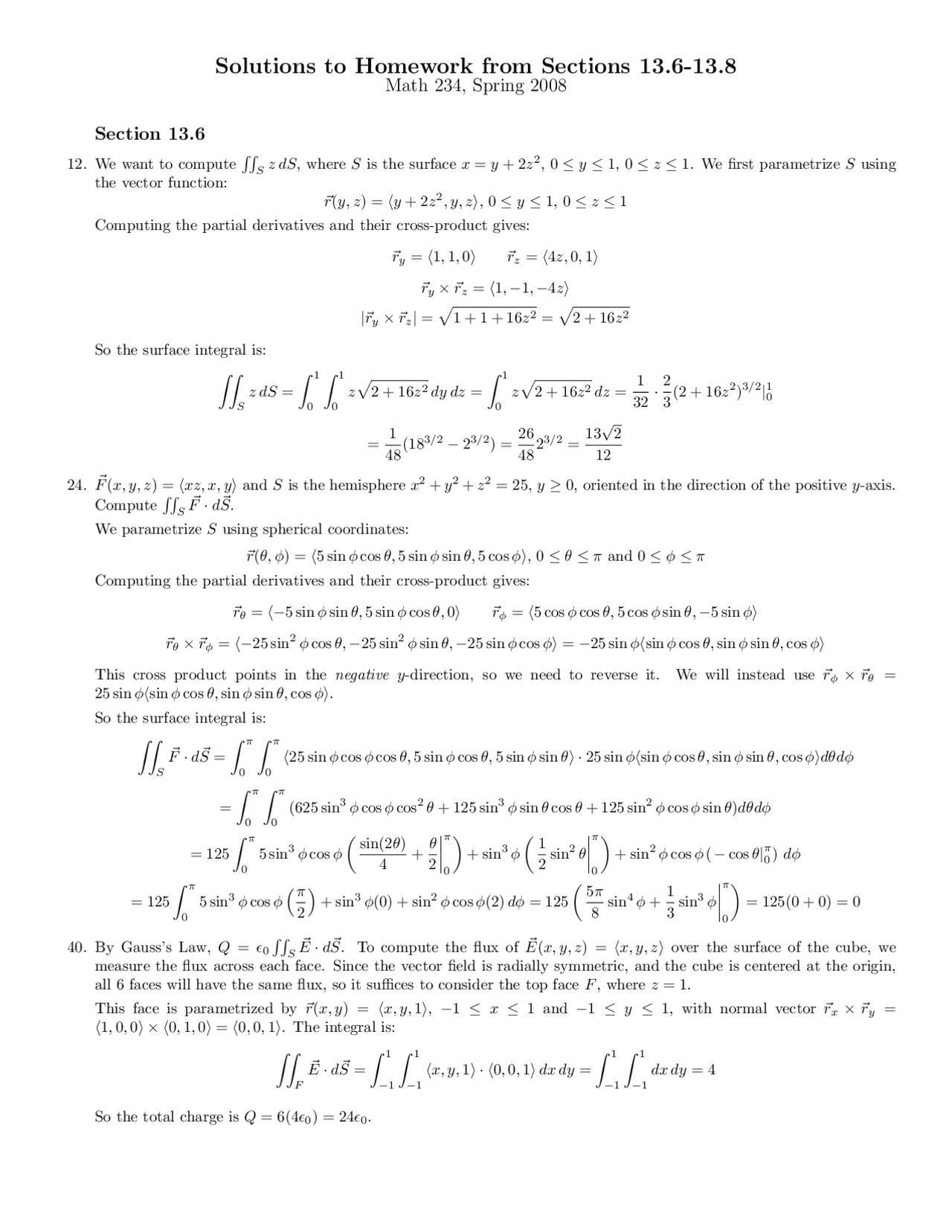 32 Solved Problems On Divergence Theorem Assignment Math 234 Docsity