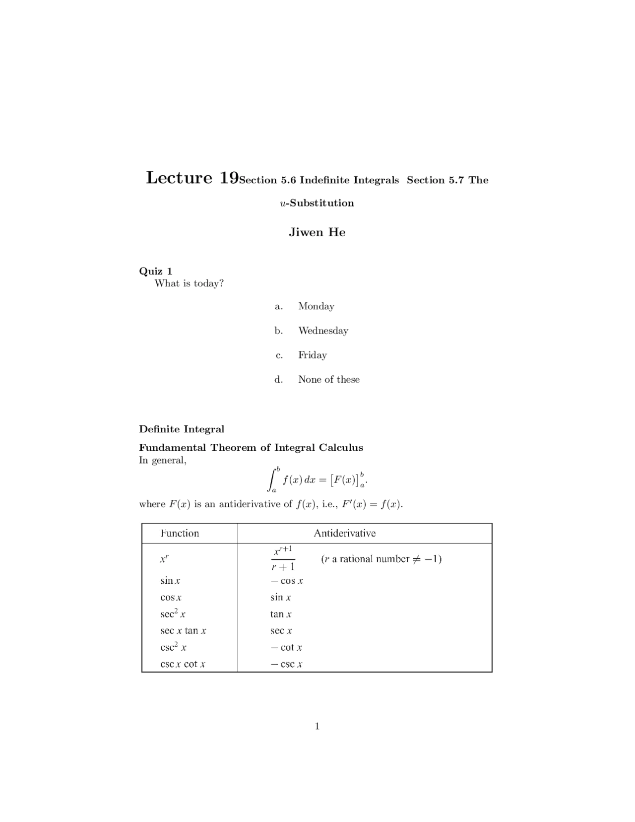 Fundamental Theorem of Integral Calculus - Quiz 1 | MATH 1431 | Quizzes ...