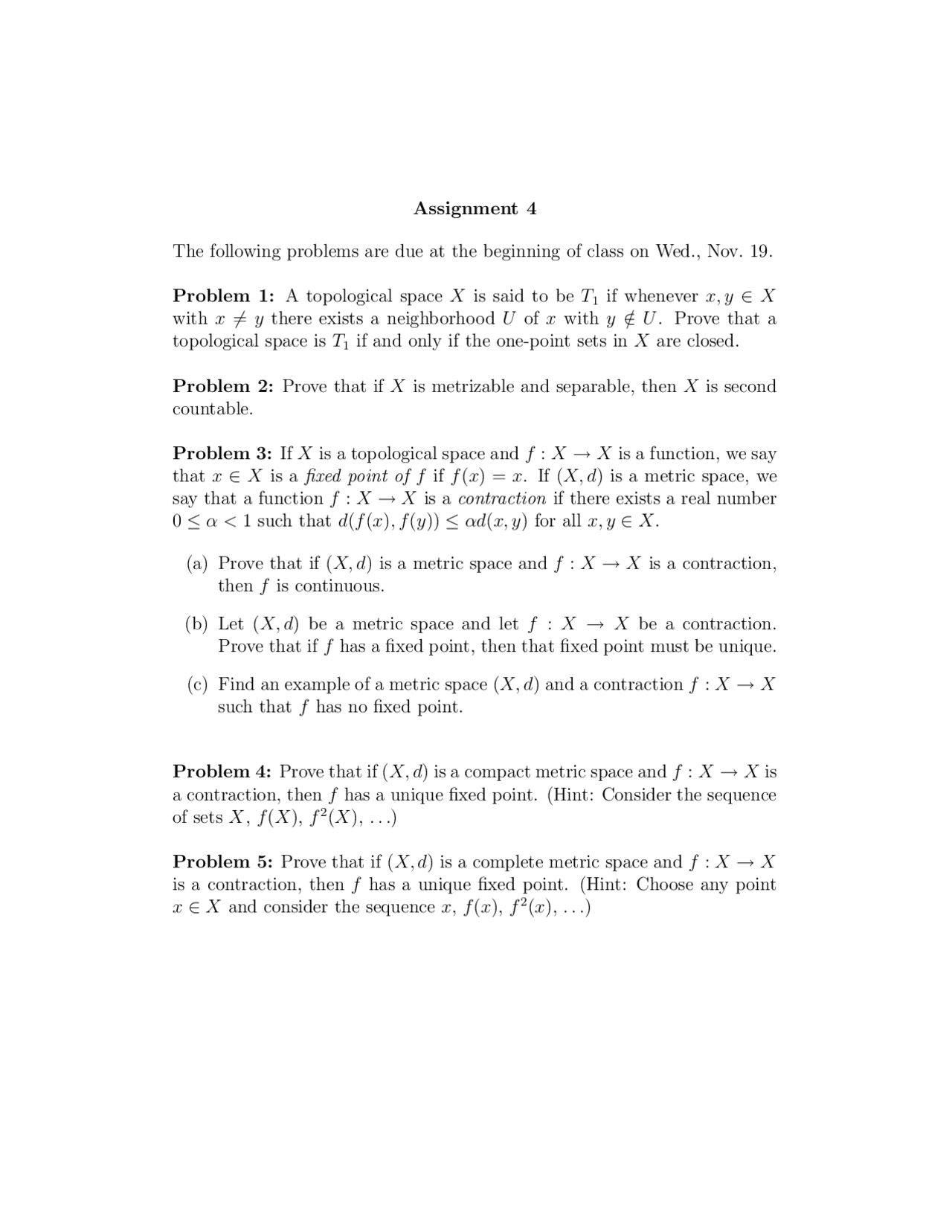 Assignment 4 Problems Topology Math 6342 Docsity