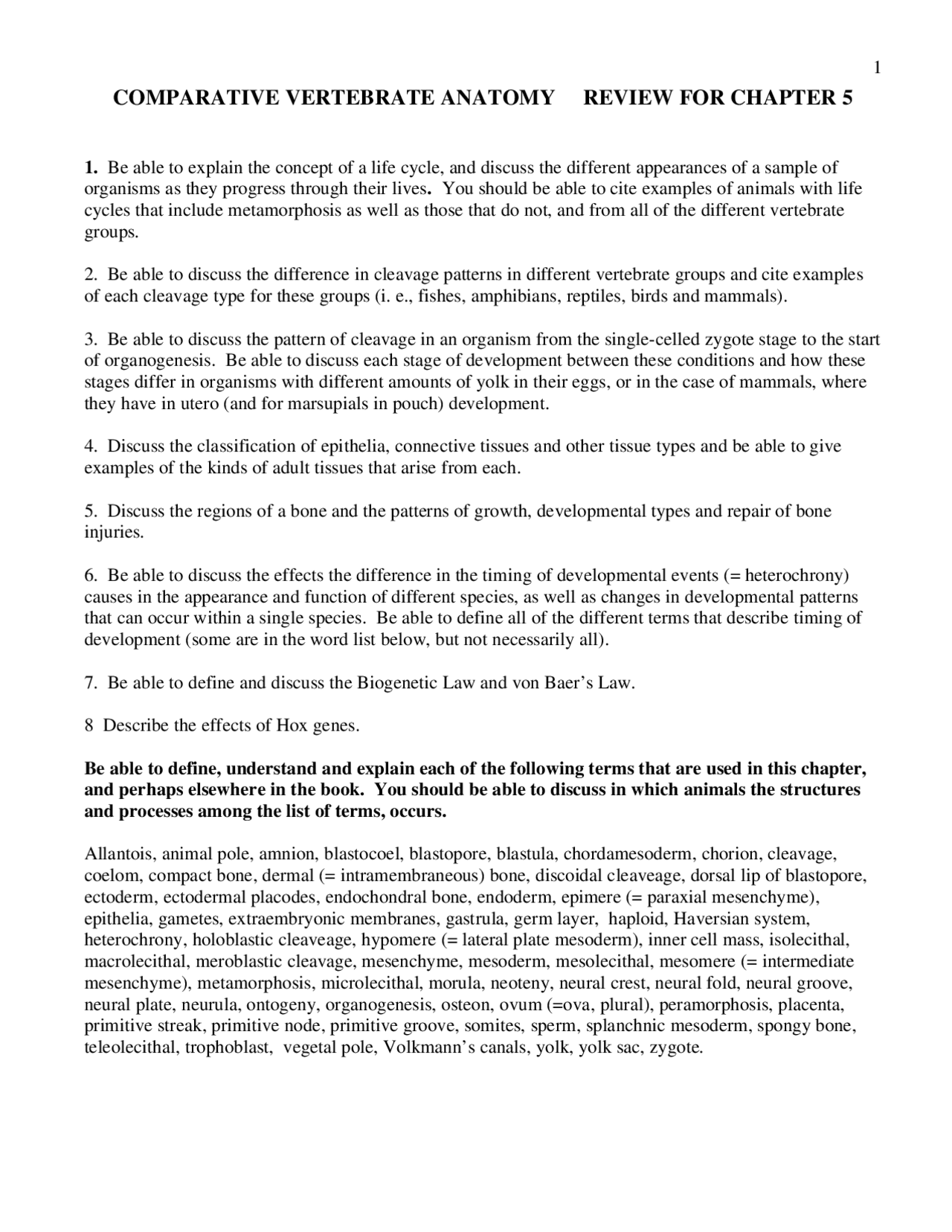 Comparative Vertebrate Anatomy Review Sheet Bios 447 Docsity