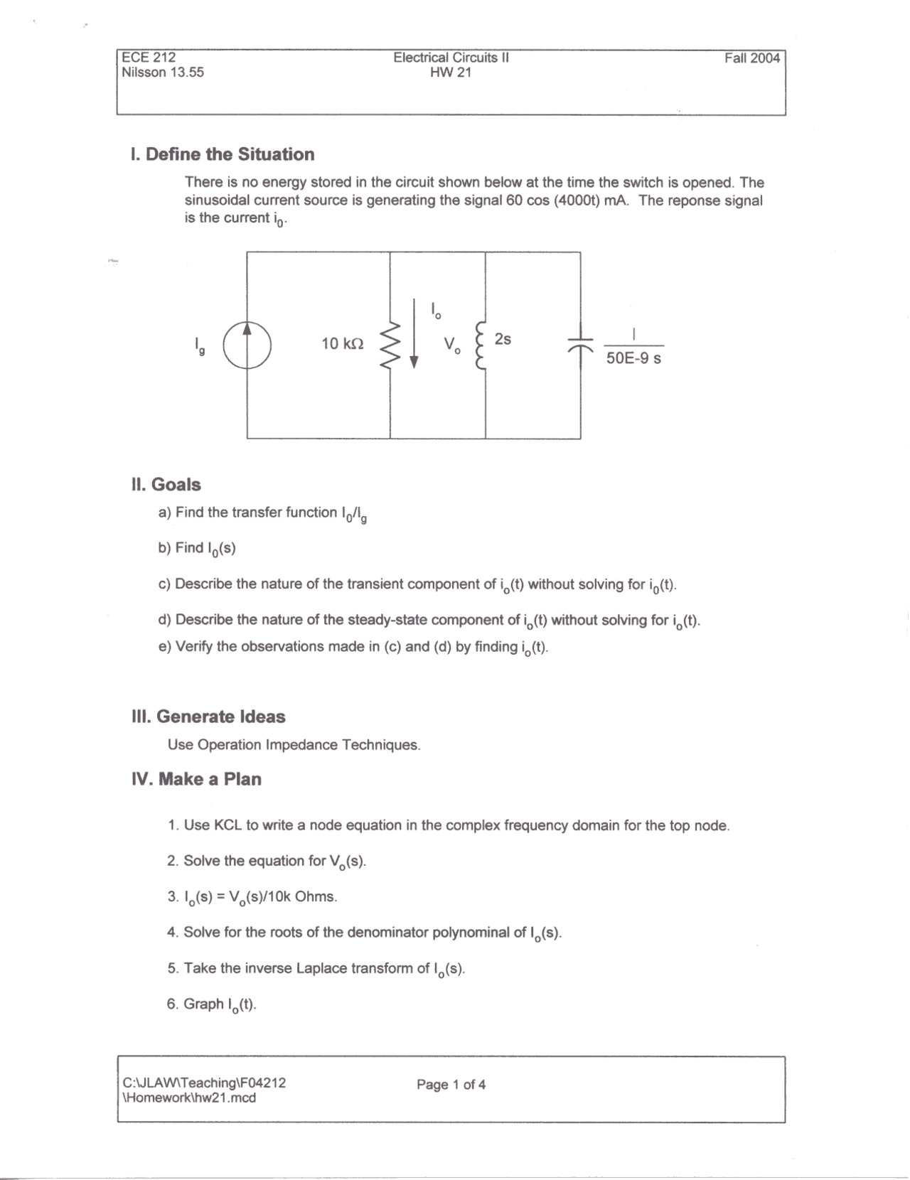 Assignment 21 on Electrical Circuits II | ECE 212 - Docsity