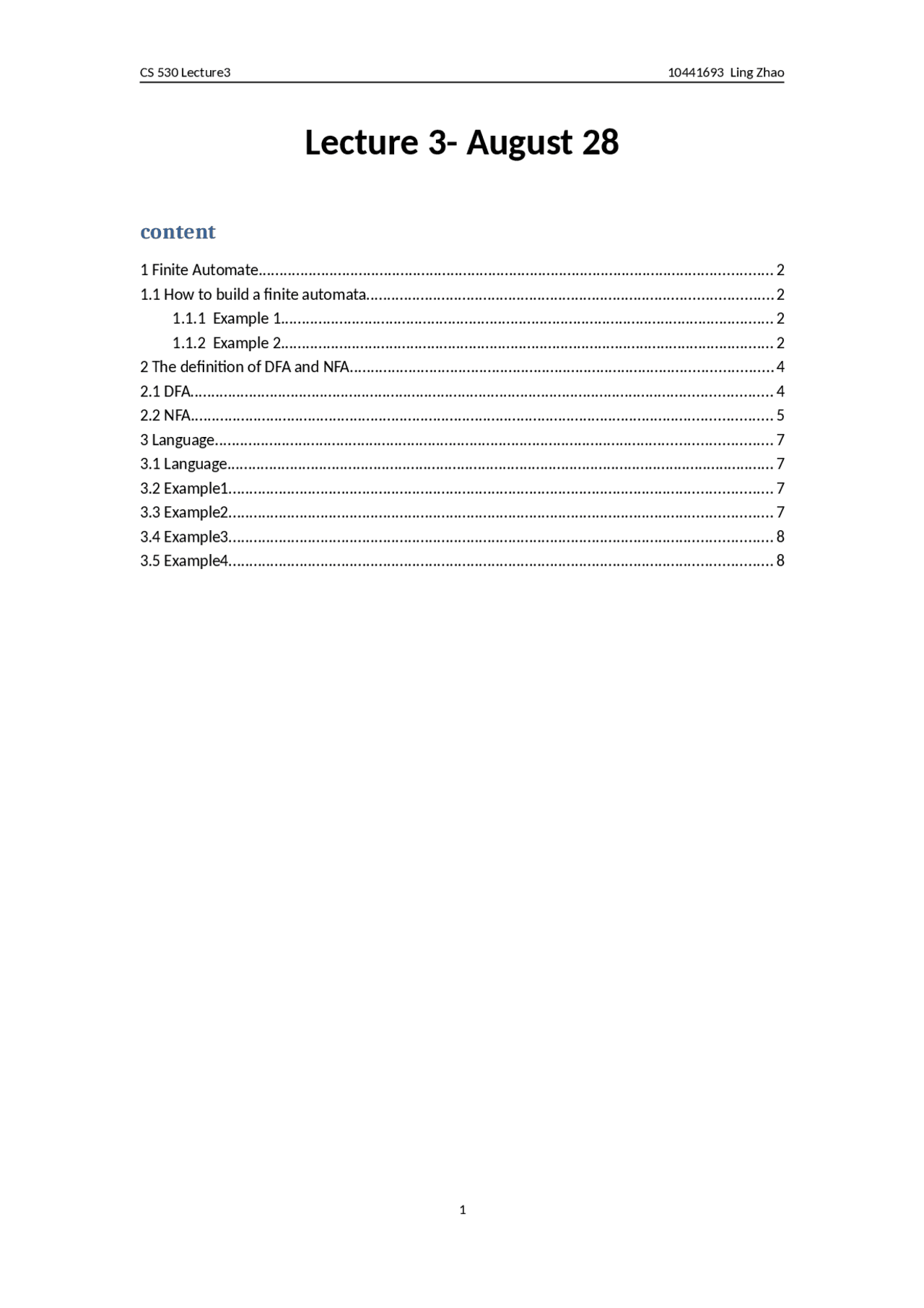 Finite Automata The Definition Of Dfa And Nfa Lecture Notes Cs 530