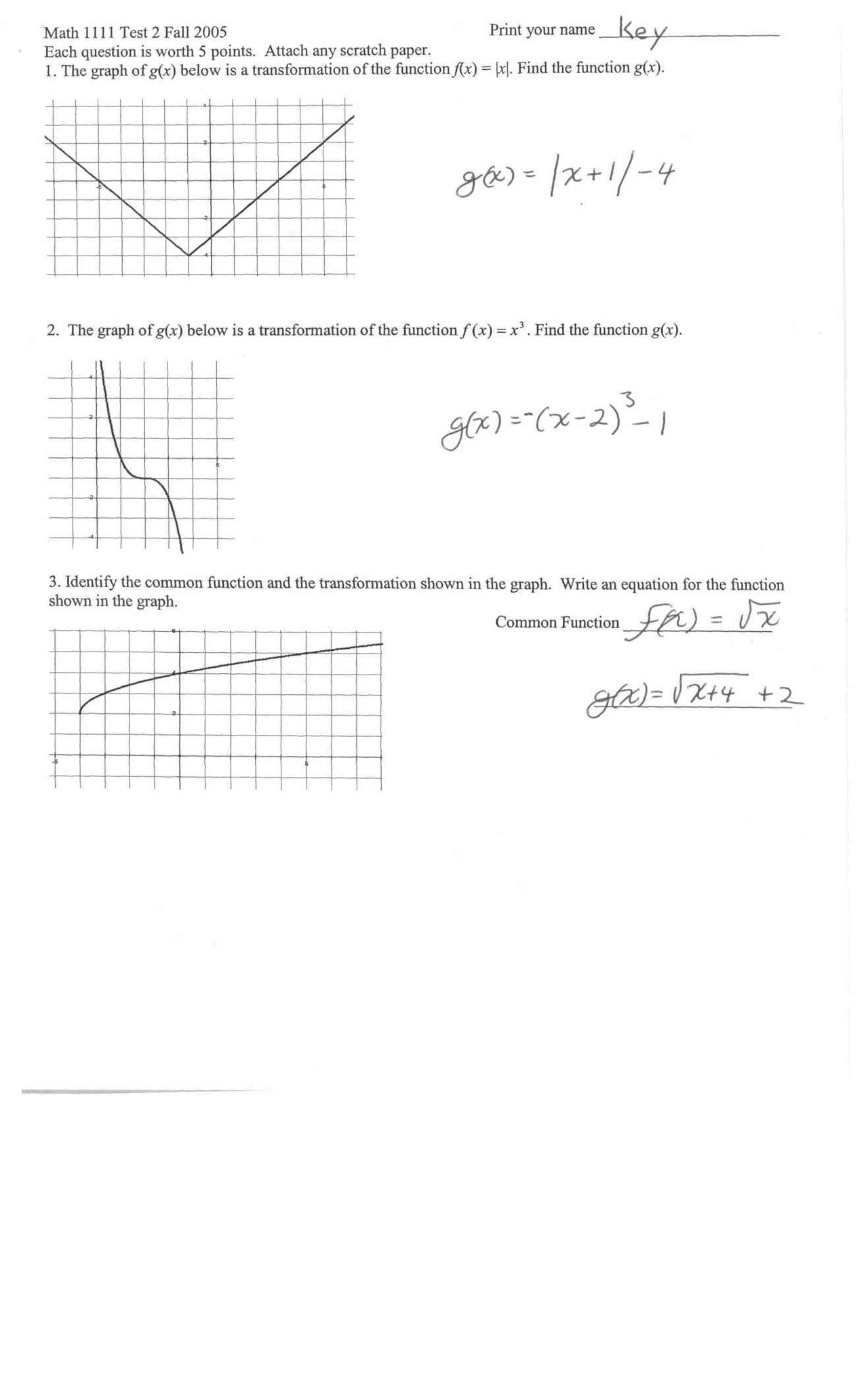 Exam 2 Problems with Solutions - College Algebra | MATH 1111 - Docsity