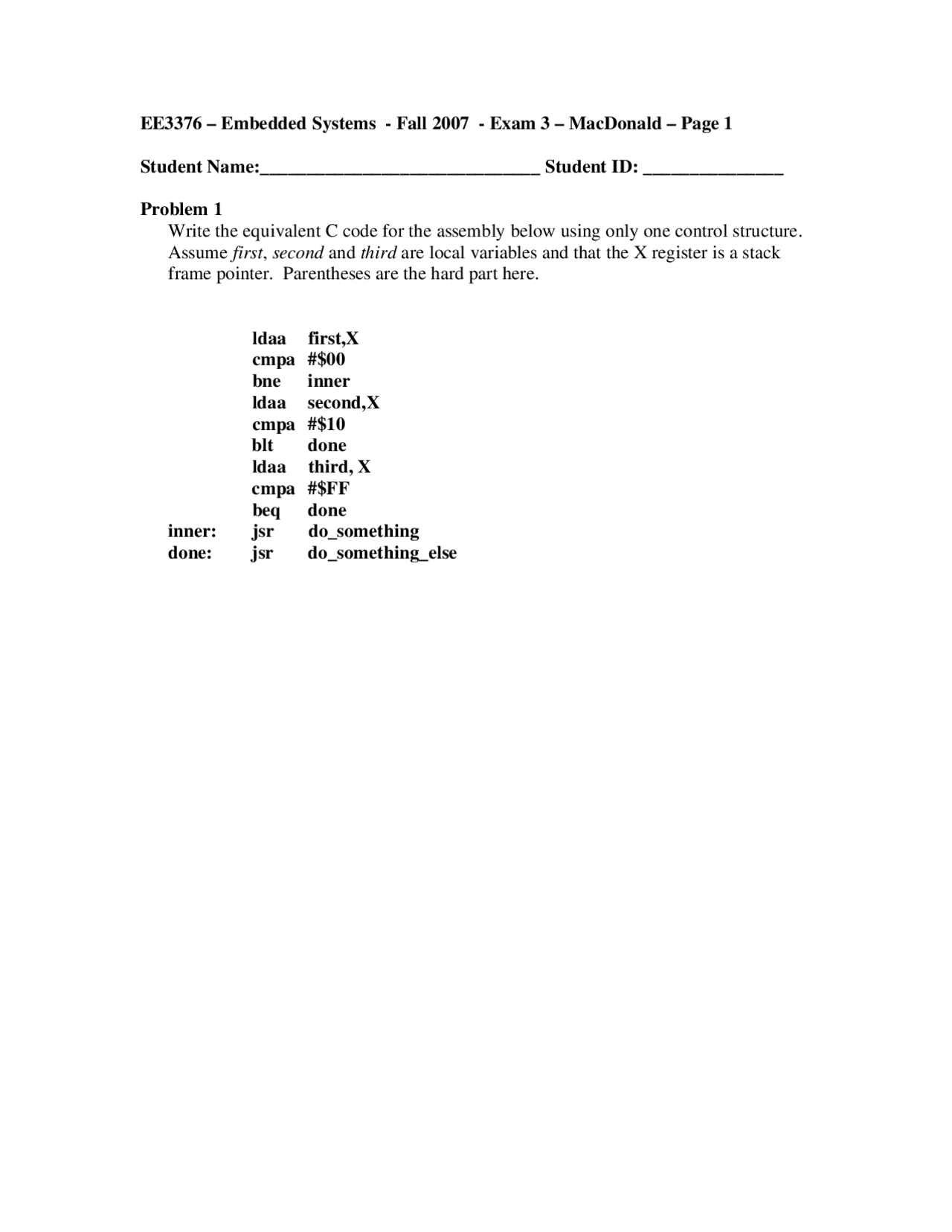 Practice Exam 3 Microprocessor Systems I Ee 3376 Exams