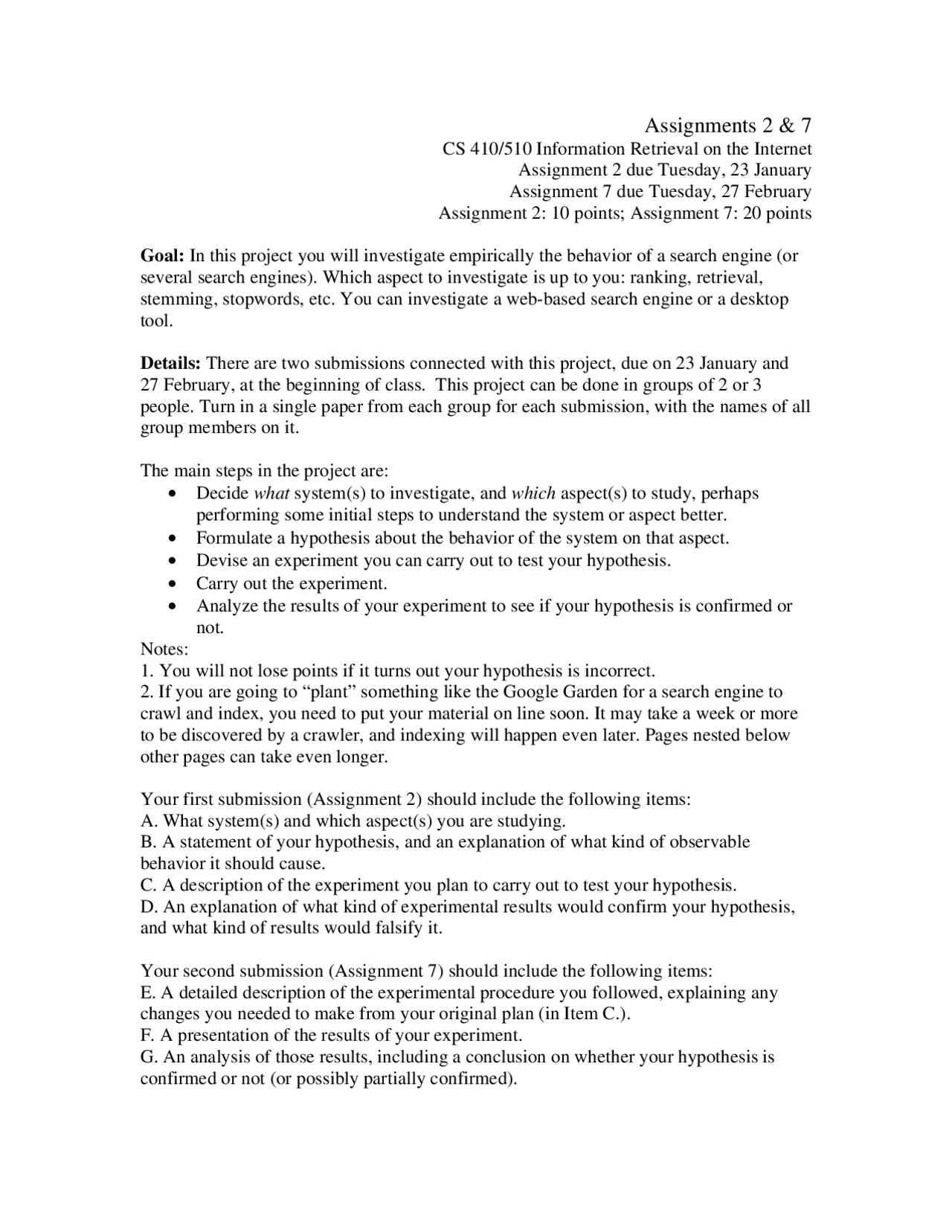 Information Retrieval On The Internet Assignment 2 Cs 410 Docsity