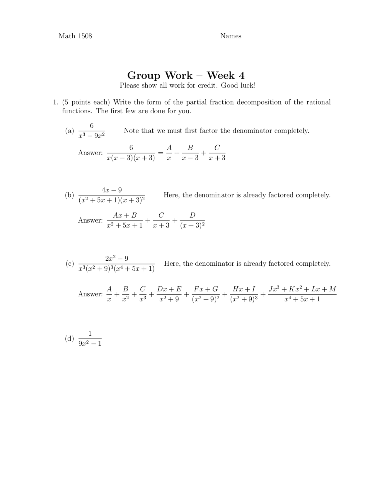Solution Key For Assignment 4 Precalculus Math 1508 Docsity