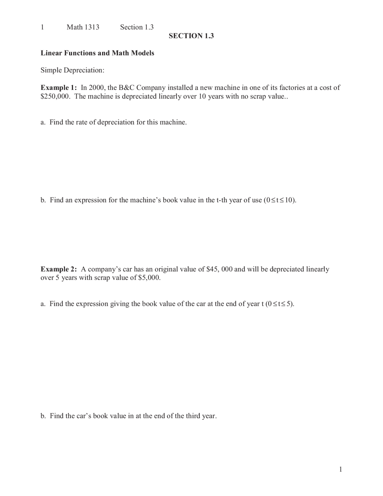 Linear Functions And Math Models Finite Math With Applications Math 1313 Docsity
