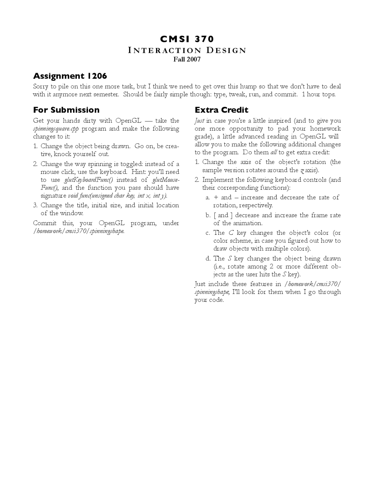 Opengl Programming For Interaction Design Cmsi 370 Docsity 8677