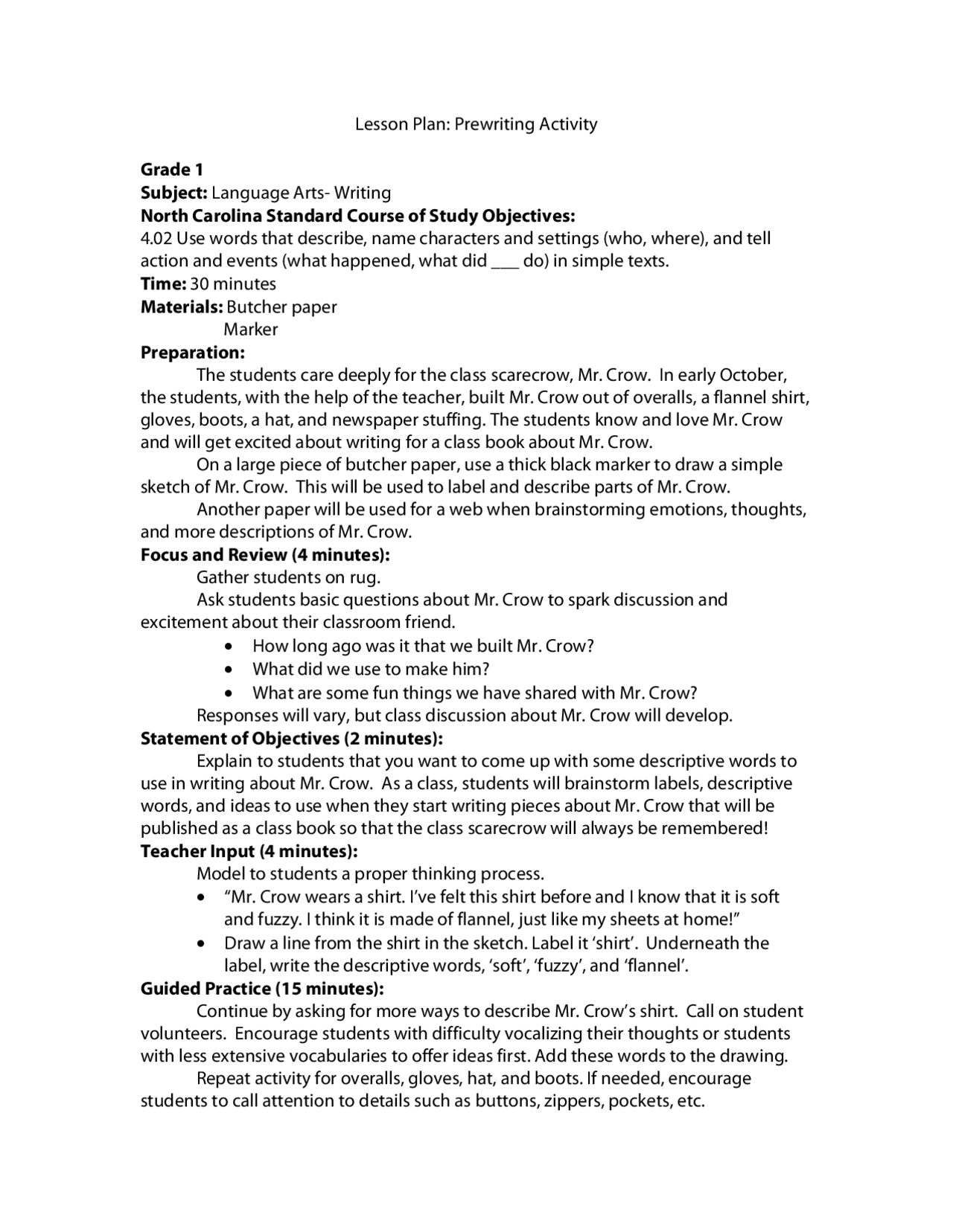 Lesson Plan: Prewriting Activity on Language Arts-Writing | EDU 294 ...