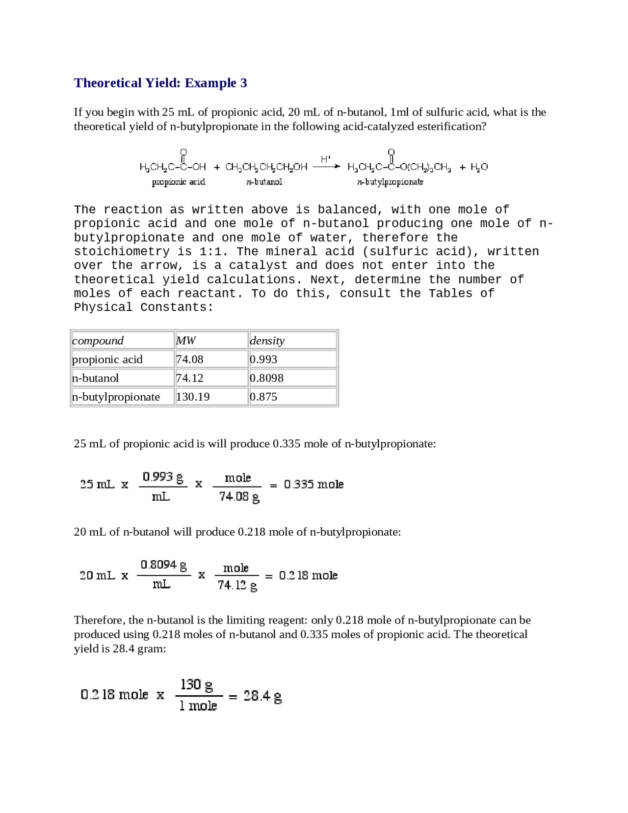 Notes on Theoretical Yield: Example 3 - Organic Laboratory I | CHEM ...