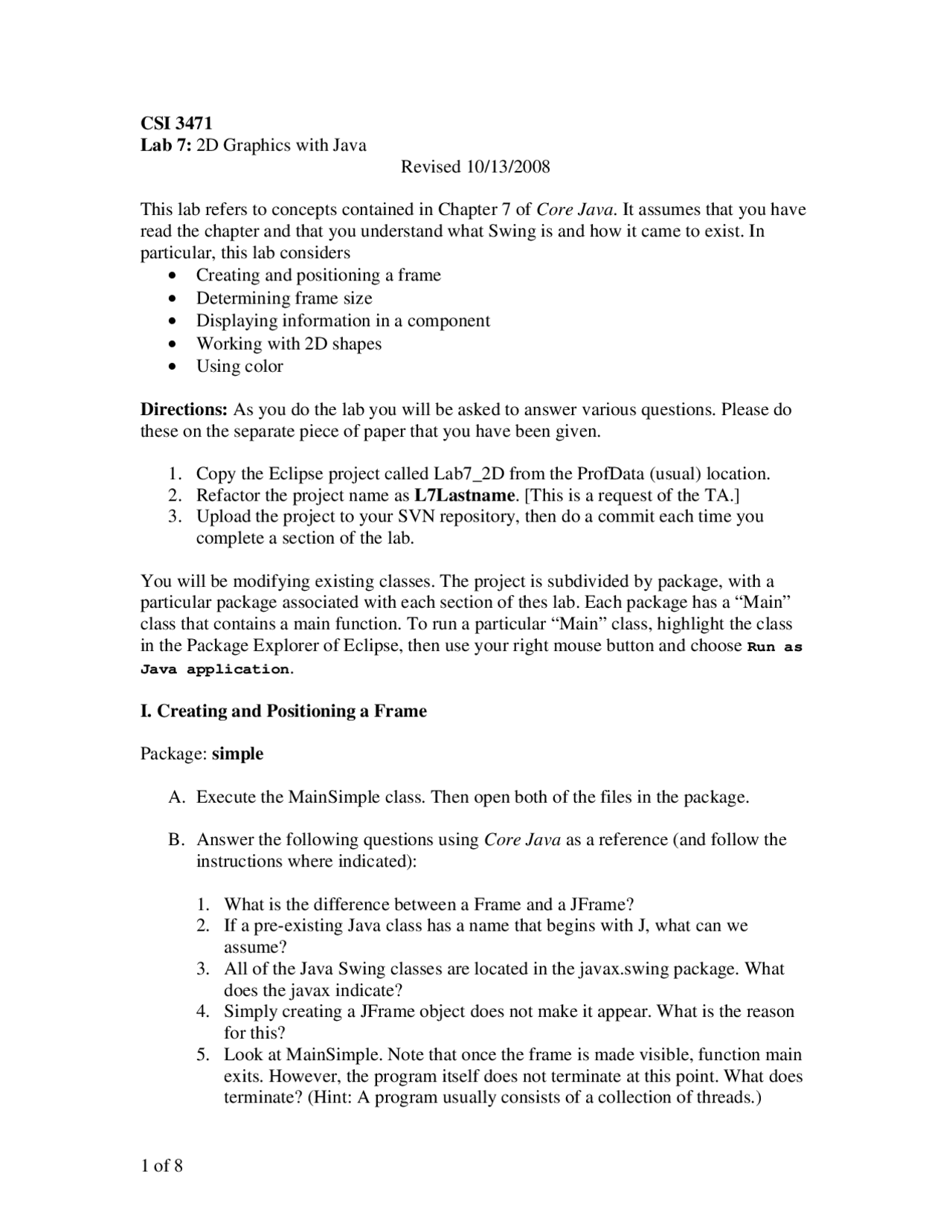 Lab 7: 2D Graphics with Java - CSI 3471 - Prof. Paul C. Grabow | Lab Reports Software ...