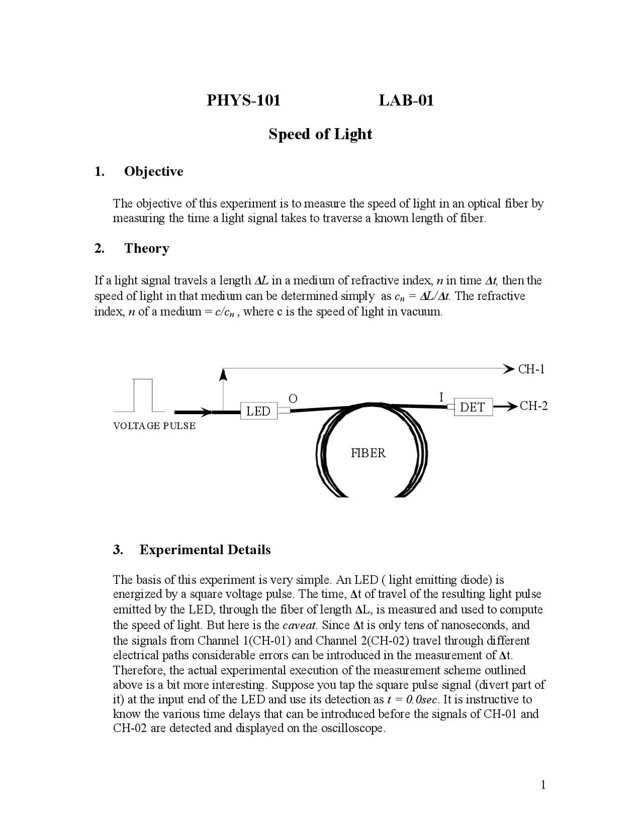 Speed of Light - Fundamentals of Physics I - Lab 1 | PHYS 101 - Docsity