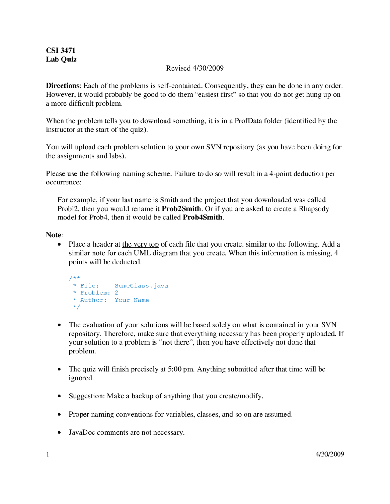Sorting Order and UML Class Diagram - Software Engineering I | CSI 3471 ...