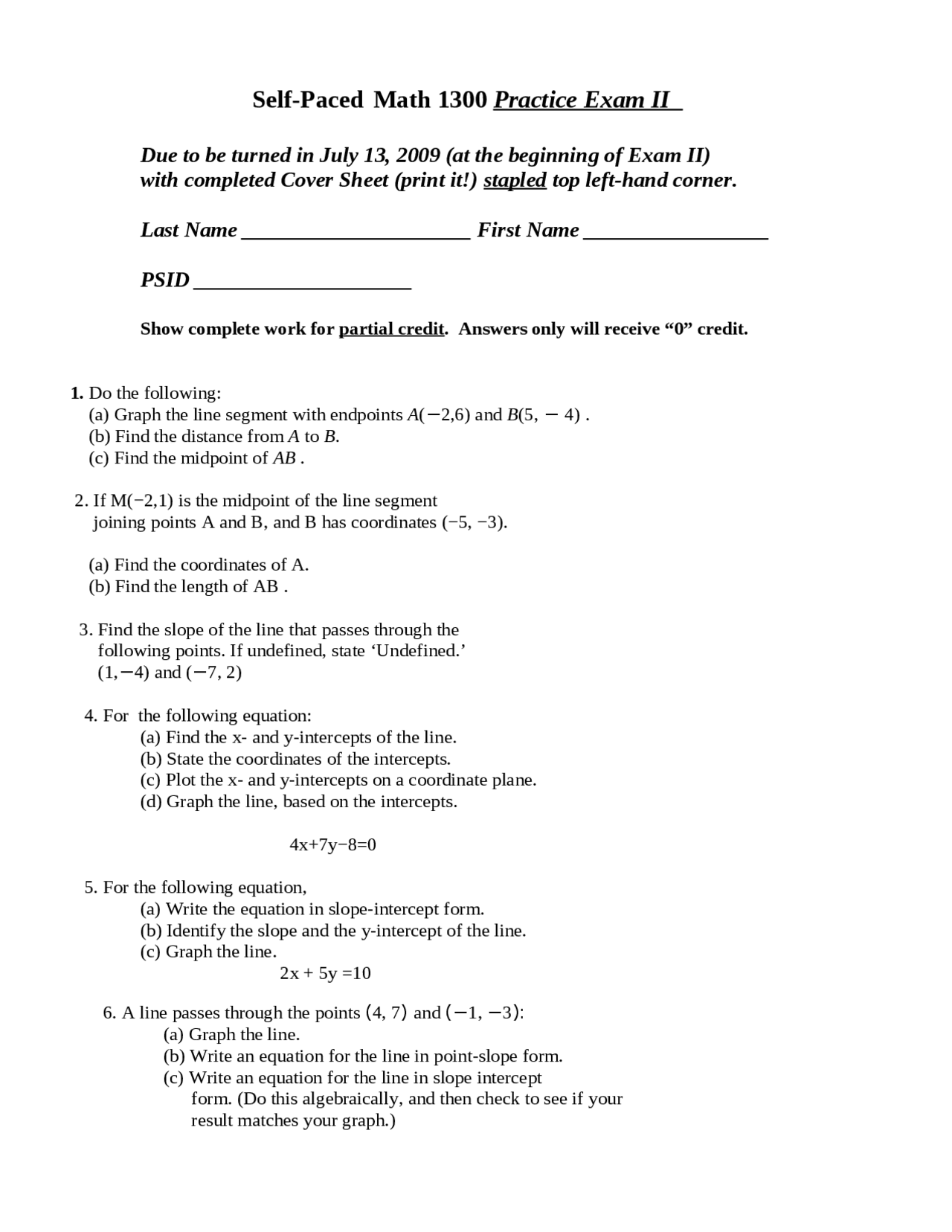 Practice Final Exam 2 Fundamentals Of Mathematics Math 1300 Docsity