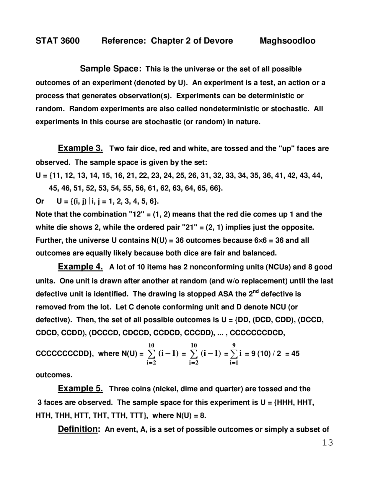 Chapter 2 of Devore - Probability and Statistics I | STAT 3600 - Docsity