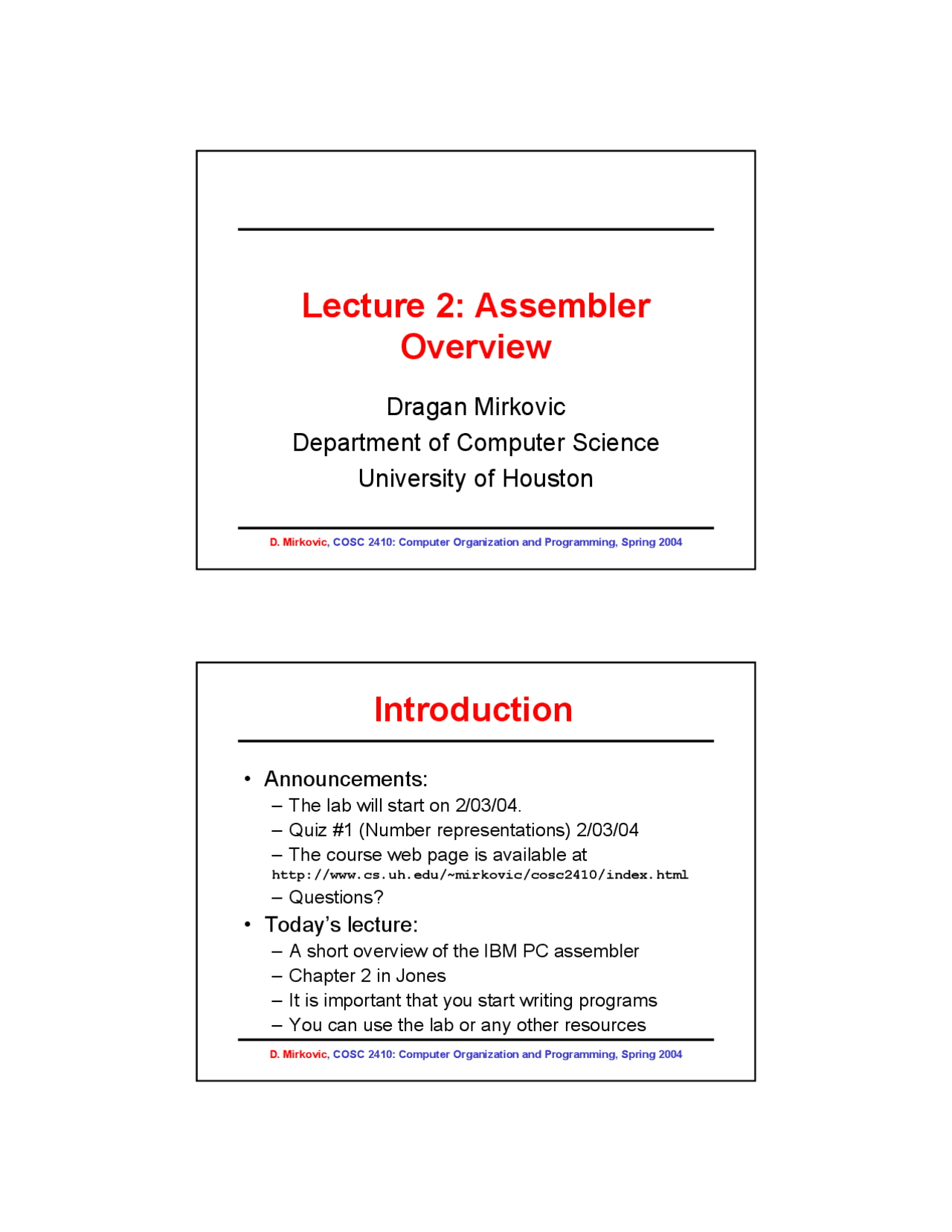 Representation Summary - Computer Organization and Programming | COSC 2410 - Docsity