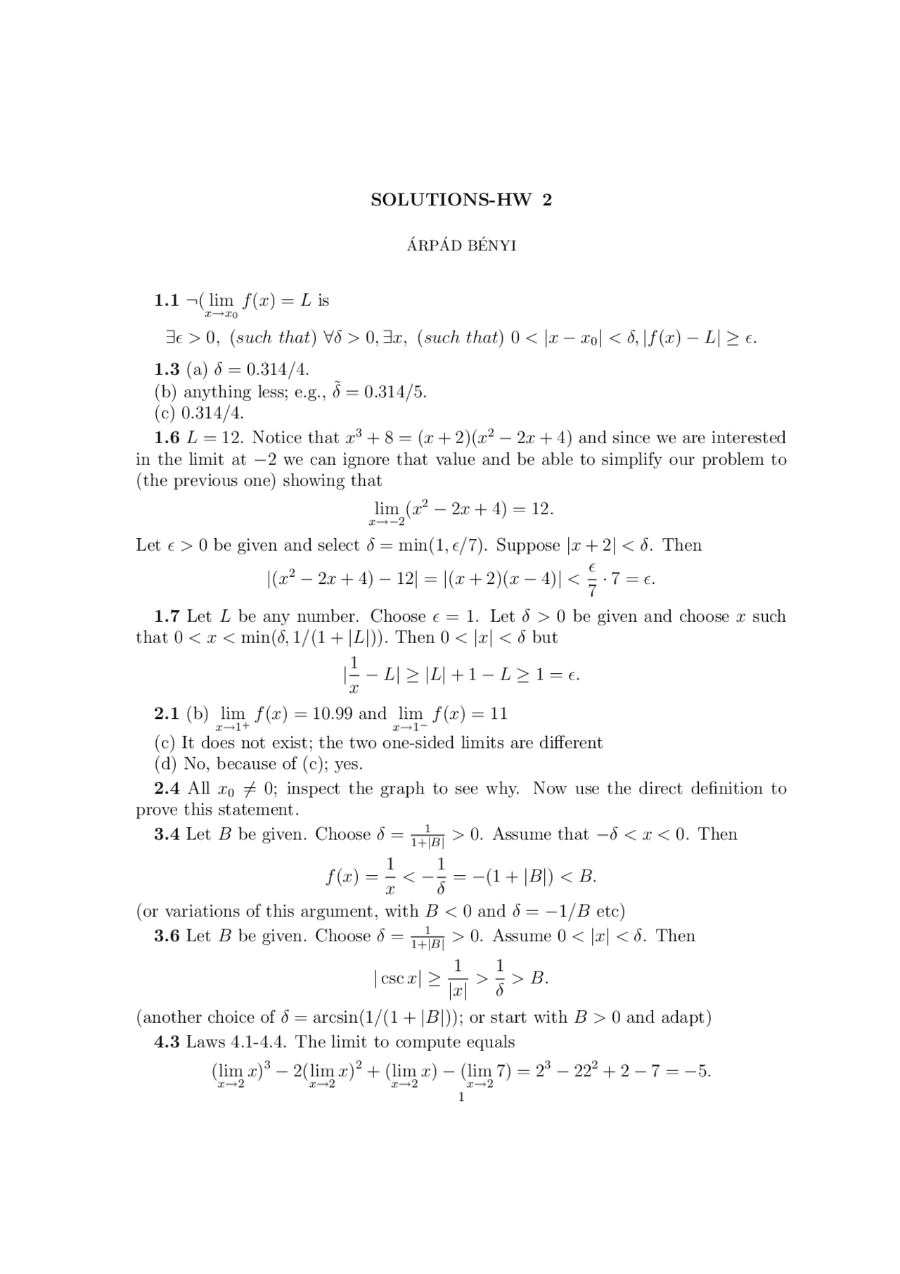 Problems On Limits And Infinite Series Homework Math 226 Docsity