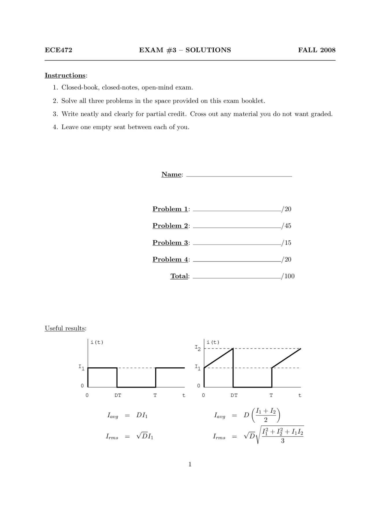 Exam 3 Solutions Power Electronics Ece 472 Docsity